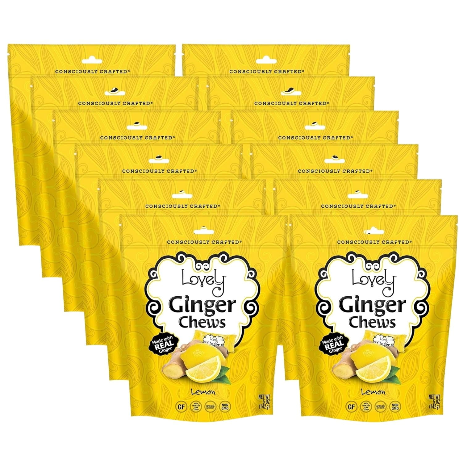 Lovely Candy Co. Lemon Ginger Chews, Made with Real Ginger ...