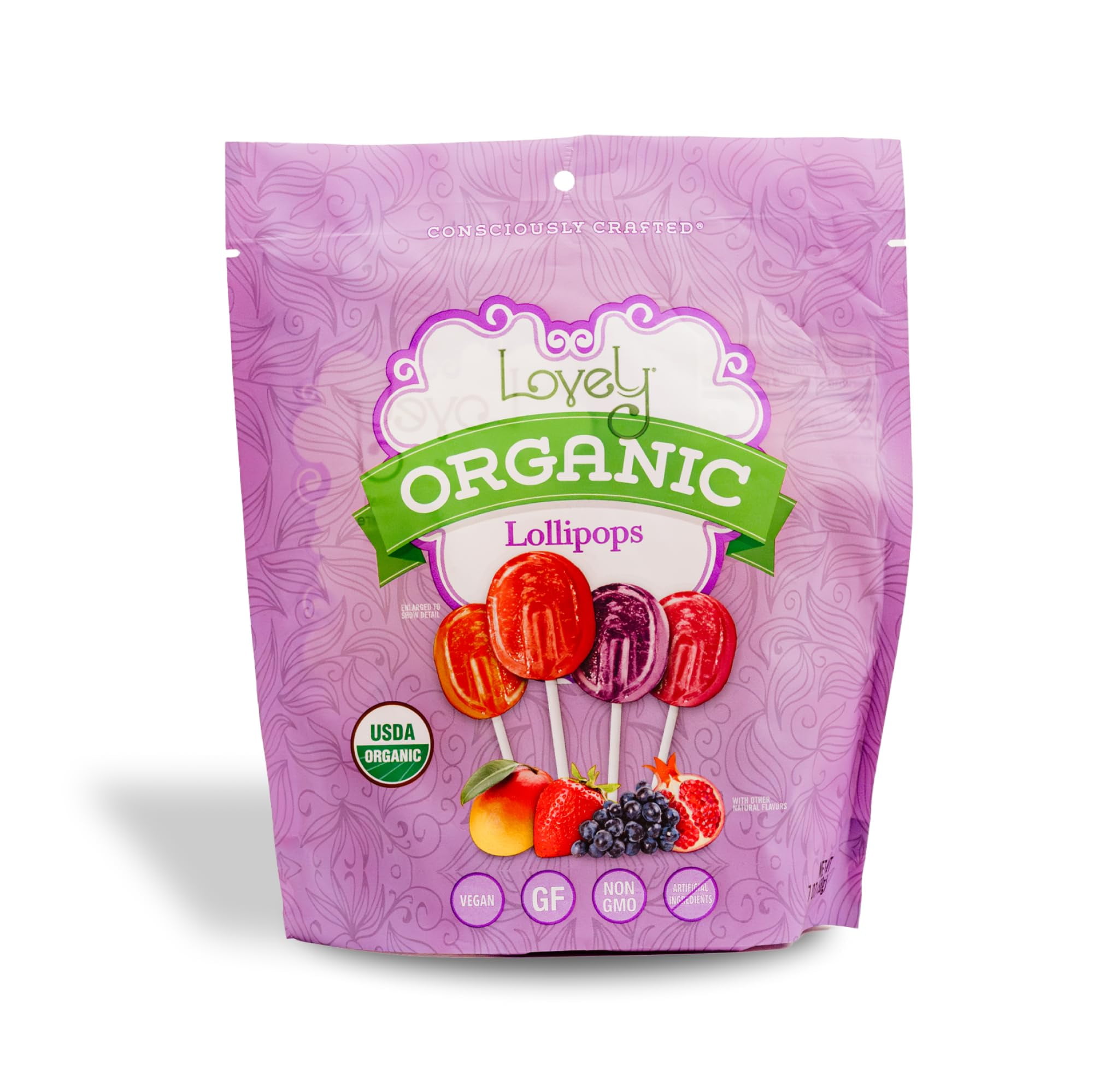Lovely Candy Co. Organic KEF28 Lollipops, Individually Wrapped, 7oz (1 ...