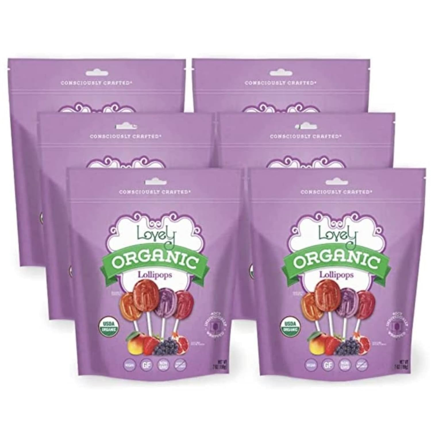 Lovely Candy Co. Organic Lollipops, Individually Wrapped, 4.2oz (6-Pack ...