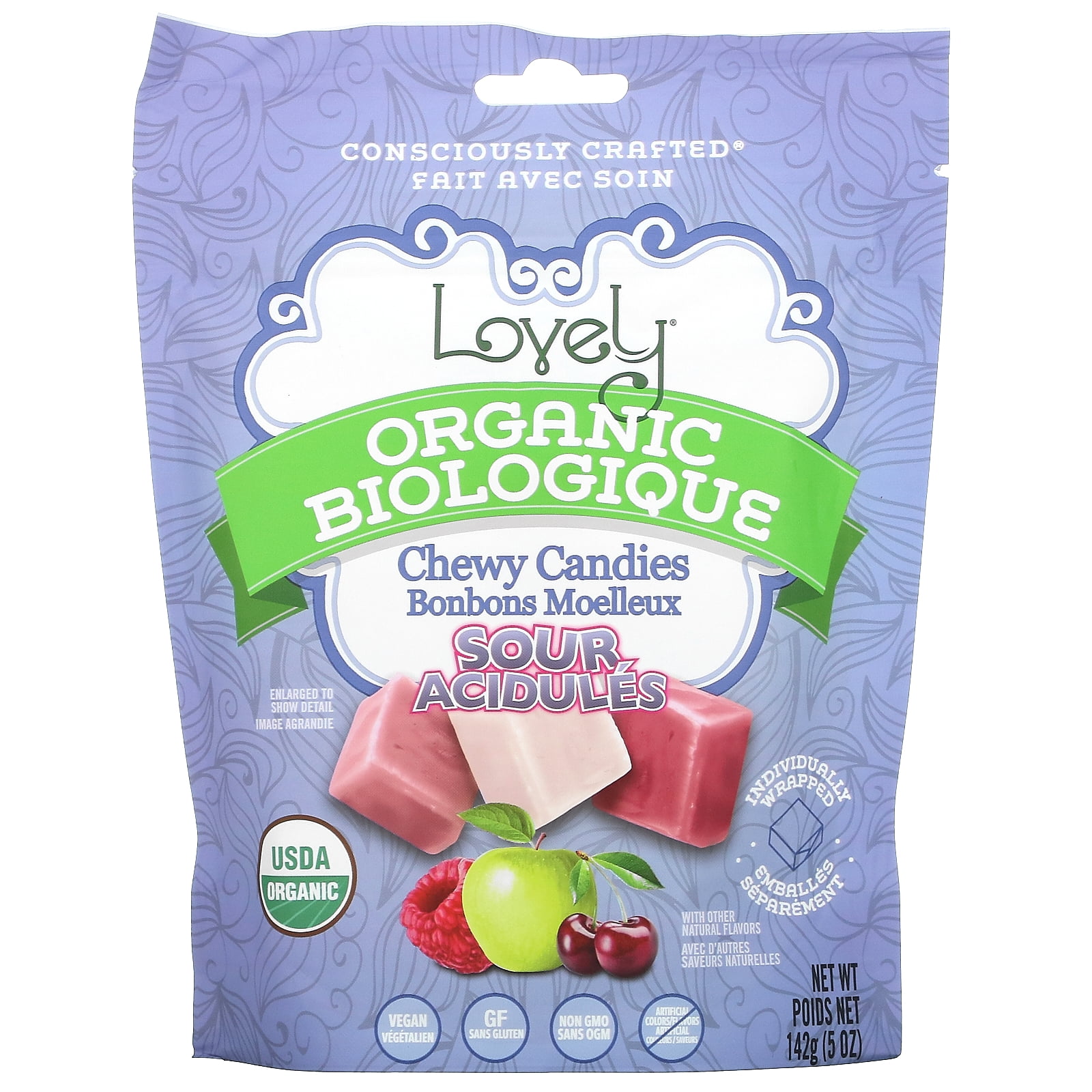 Lovely Candy Organic Chewy Candies, Sour, 5 oz ( 142 g) - Walmart.com