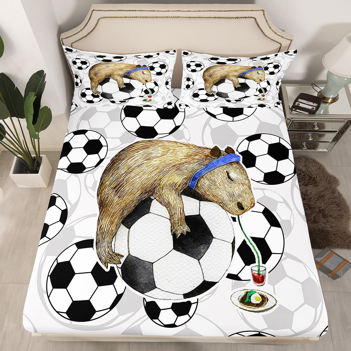 Lovely Capybara Fitted Sheet Capybara Relaxing On Soccer Bed Sheets ...