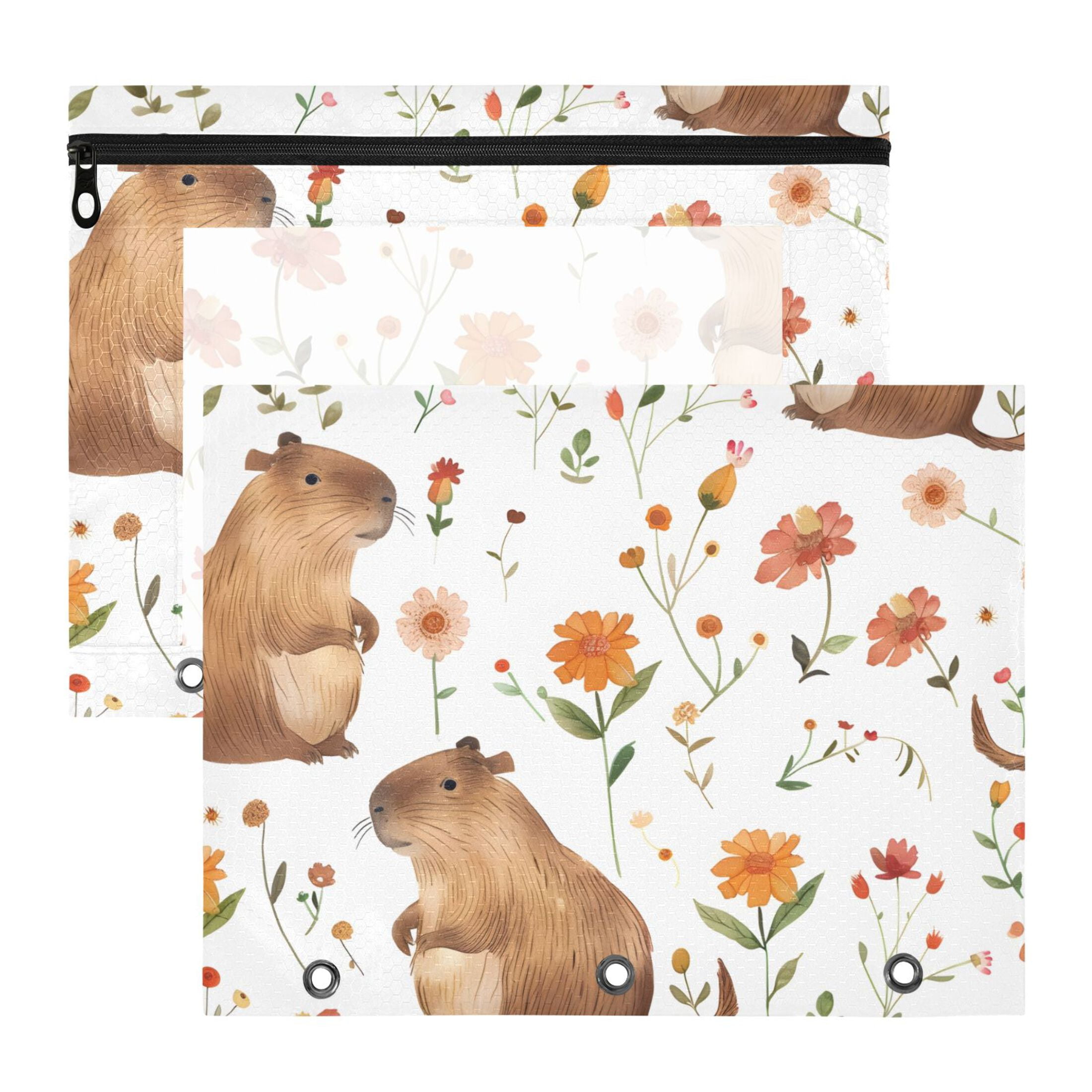 Lovely Capybara with Beautiful Florals 3-Ring Binder Pouches A4 Size ...