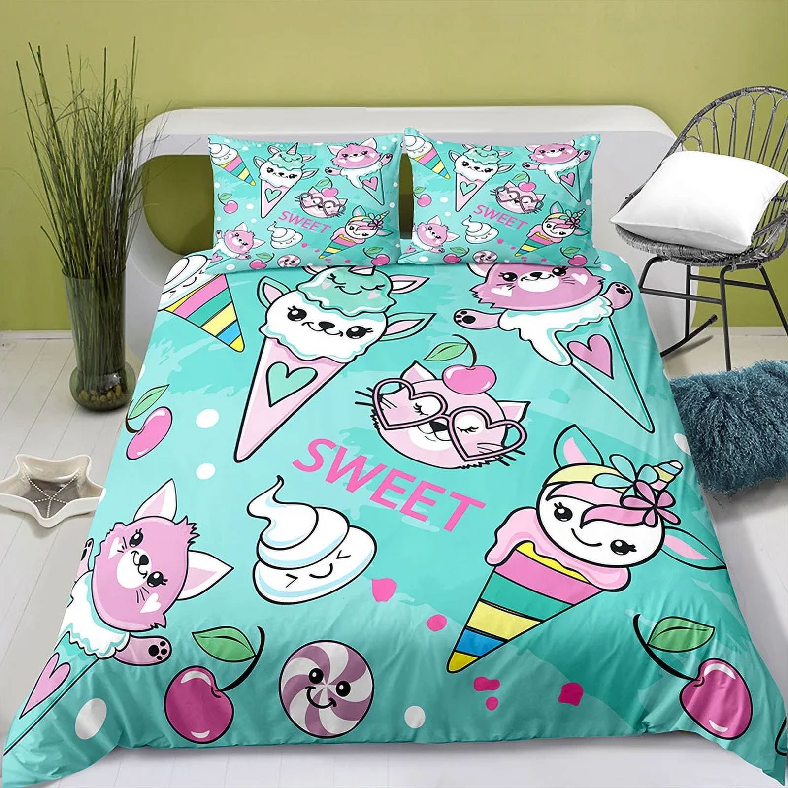 Lovely Cartoon Food King Duvet Cover Pearl Milk Tea Bedding Set Kids ...