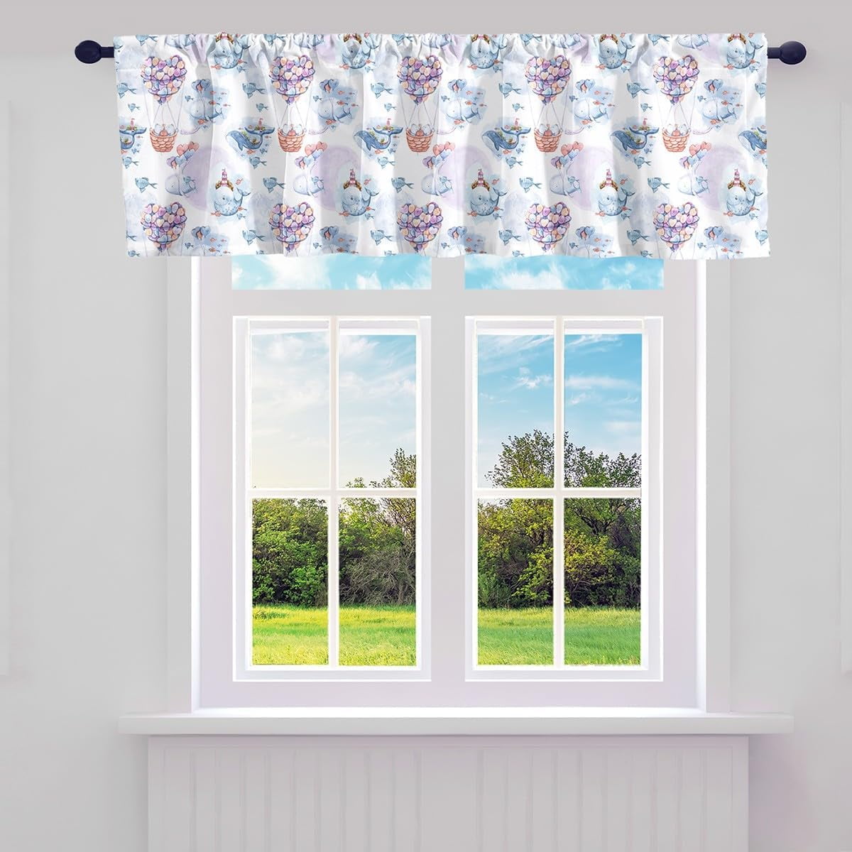 Lovely Cartoon Whale Valance Curtains,Watercolor Fish Sea Creature ...