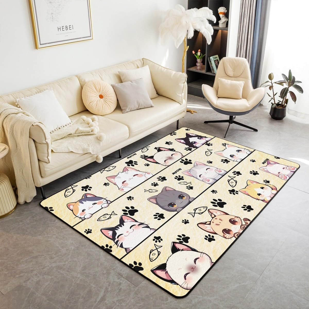 Lovely Cat Area Rug,Cute Pet Kitten Decor Non Shedding Rug For Kids ...