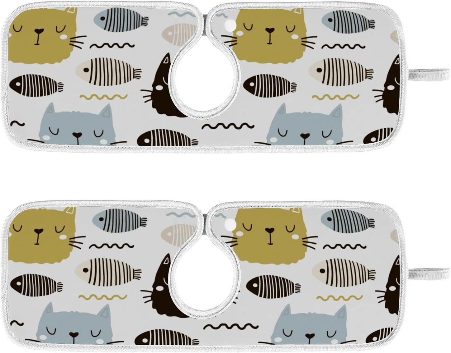 Lovely Cat Face and Fish 2PCS Faucet Absorbent Mat Kitchen Faucet Sink ...