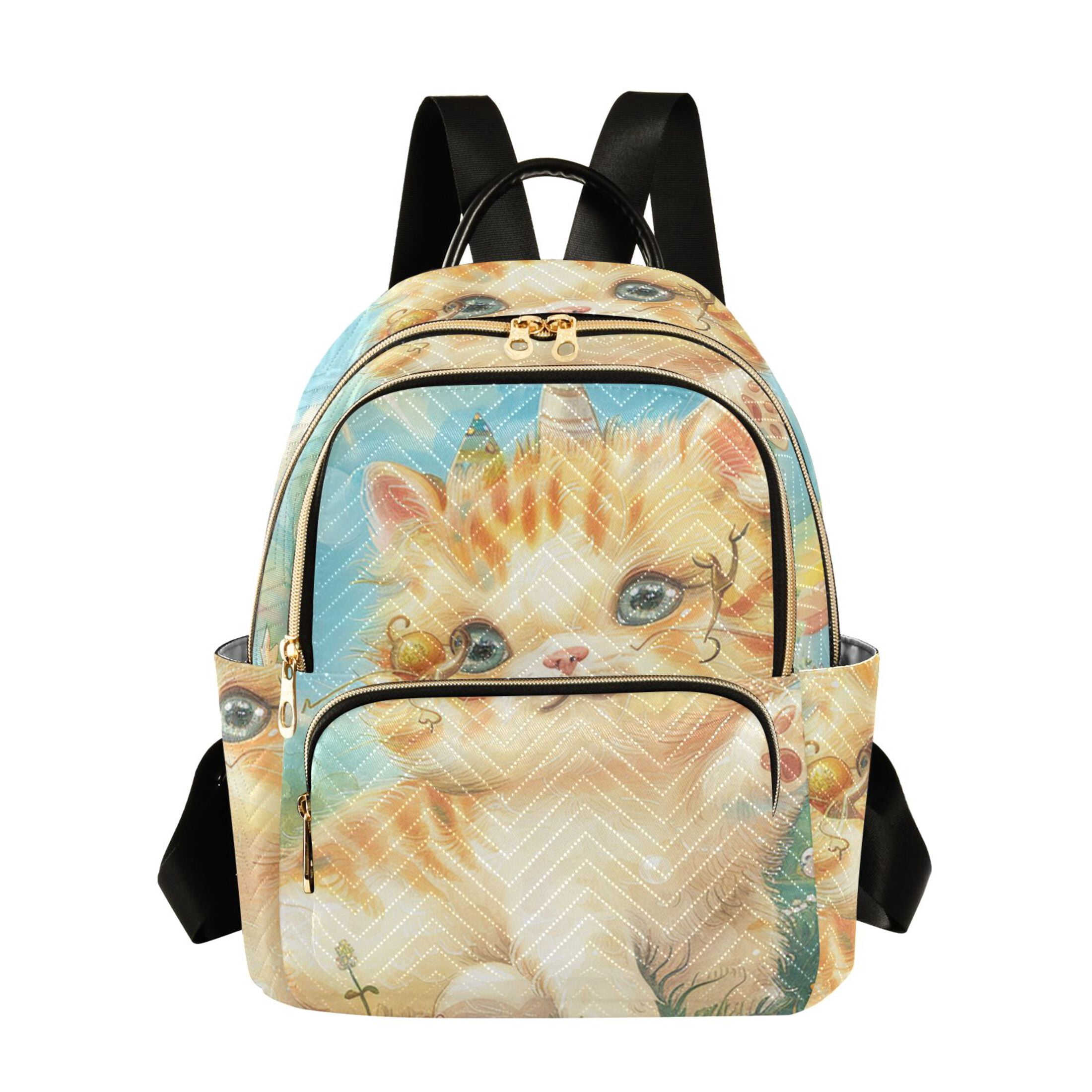 Lovely Cat in Forals Rainbow Sunny Day Quilted Backpack Fashion Daypack ...