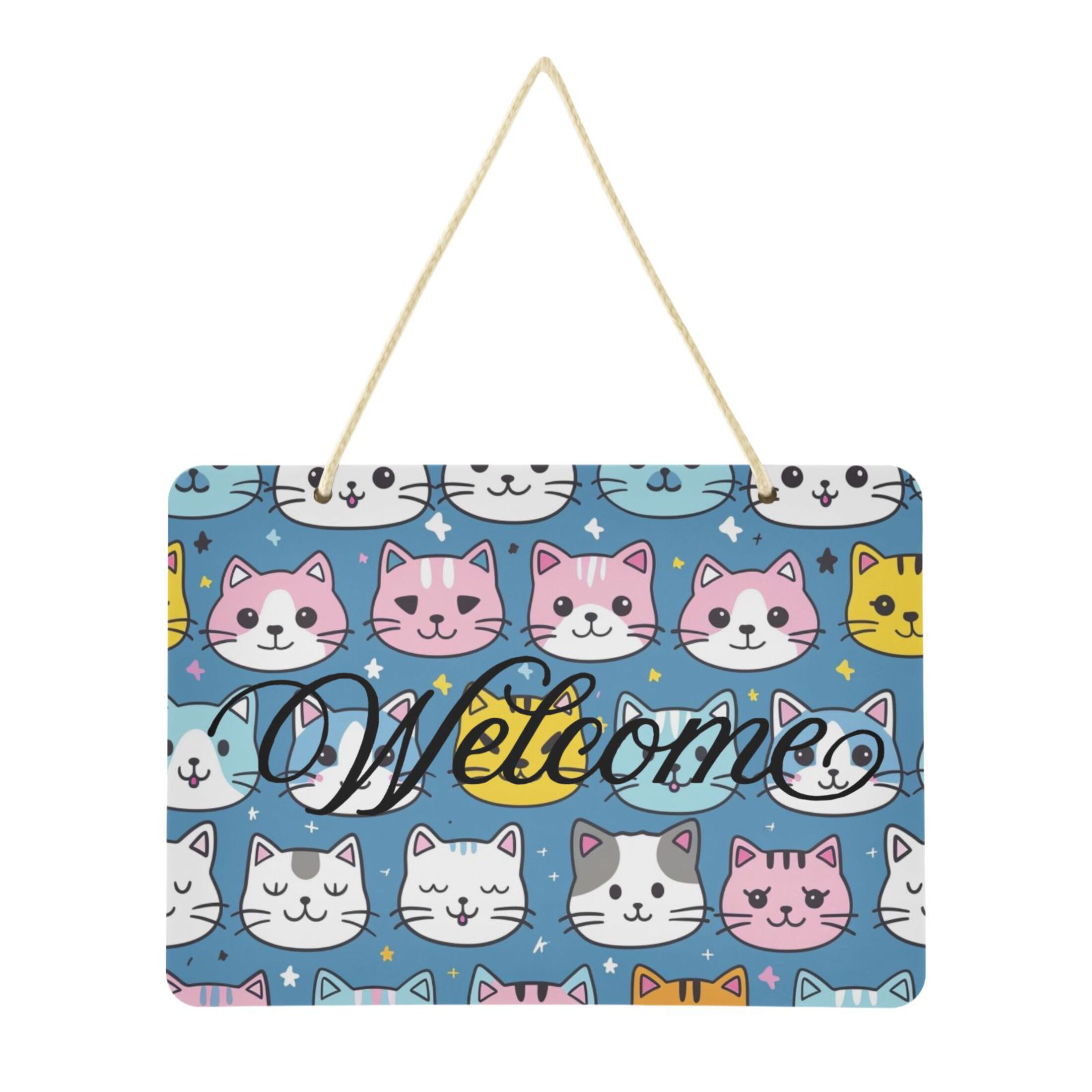 Lovely Cats Face Welcome Sign Front Door PVC 14x10 inch Hanger Hello ...
