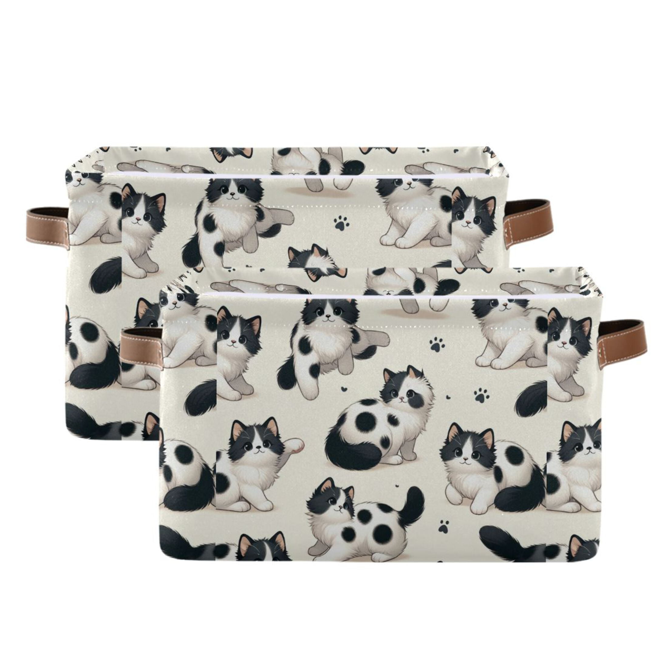 Lovely Cats and Paw Storage Bins with Handle Fabric Organizer Basket ...