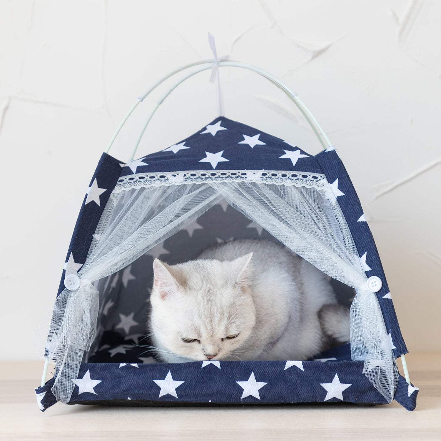 Lovely Caves Portable Cat Tent Bed with Non-Slip Soft Pad, Star ...