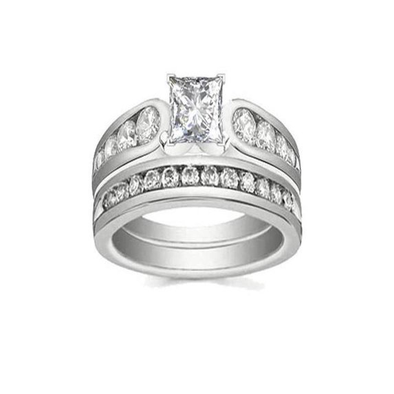Lovely Cheap Diamond Wedding Set 1 Carat Princess Cut Diamond on Gold ...