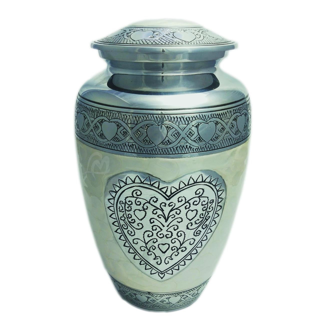 Lovely Classic White with Heart Ingraving Adult Urn –Best Urn for Human ...
