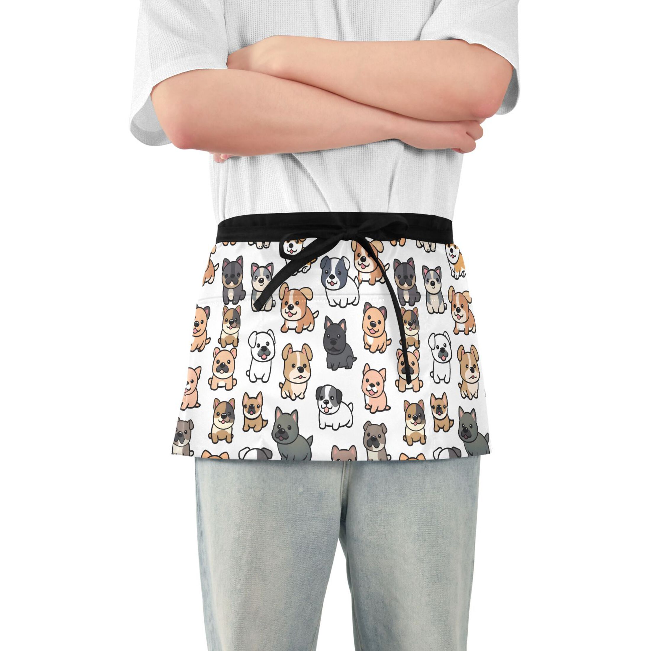 Lovely Cute Dogs Server Apron with 3 Pockets Waterproof Waitress Waist ...