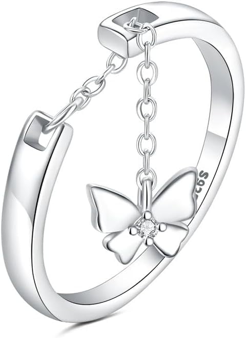 Lovely Dangle Butterfly Open Statement Ring S925 Sterling Silver Cz ...