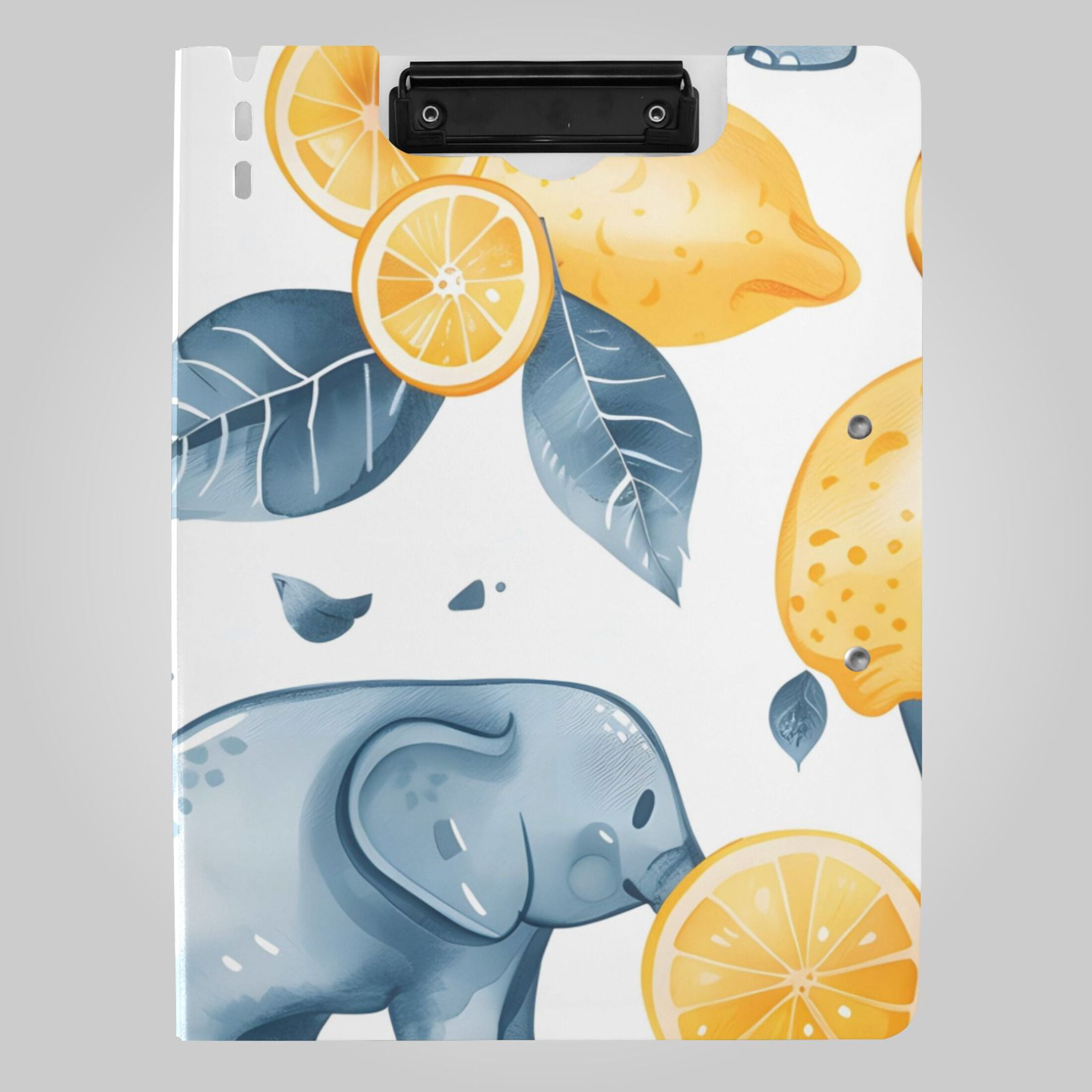 Lovely Elephants Leaves Lemons Foldable Binder Folder Clipboard with ...