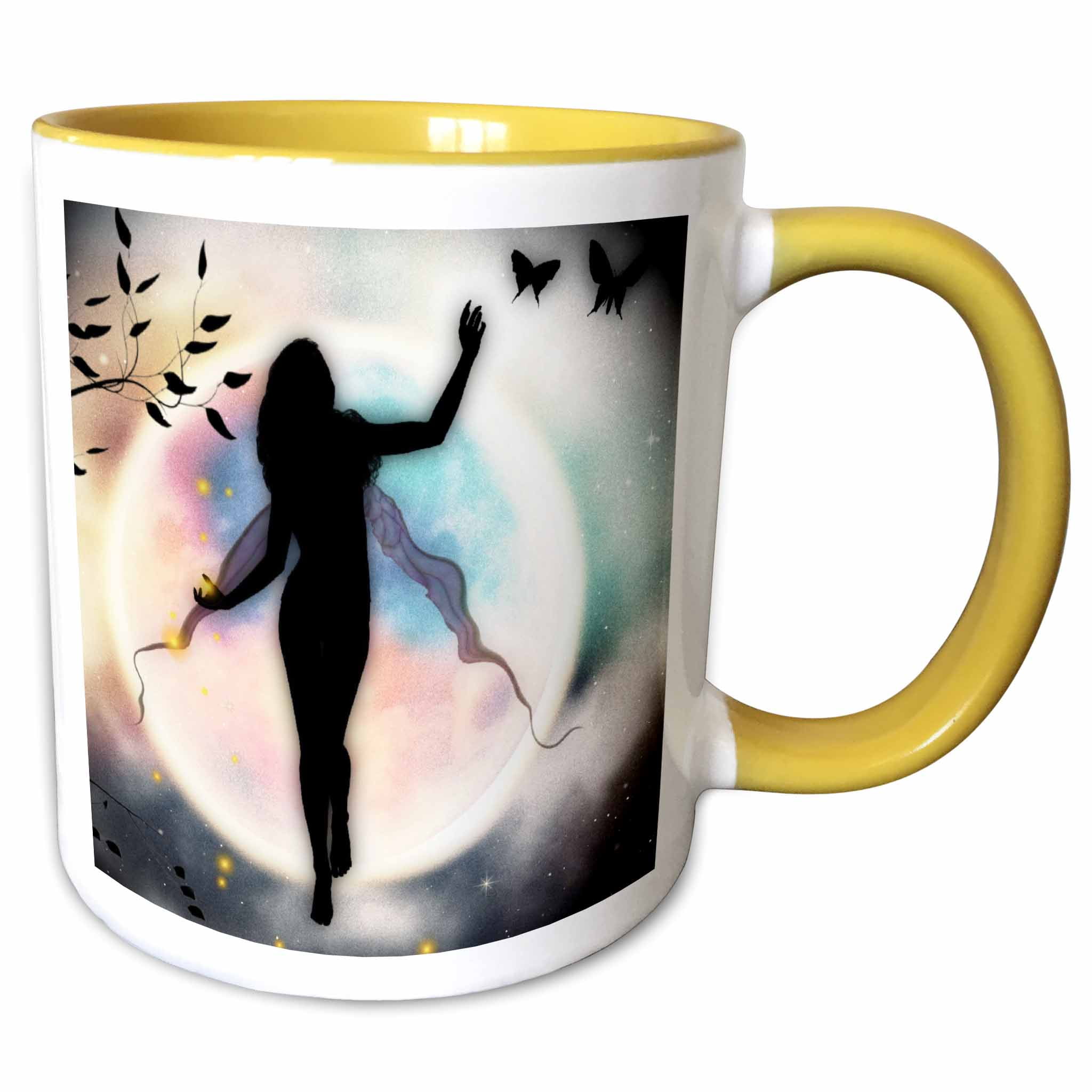 3drose, Lovely Fairy Silhouette in Front of Multi-colored Moon, 15oz ...