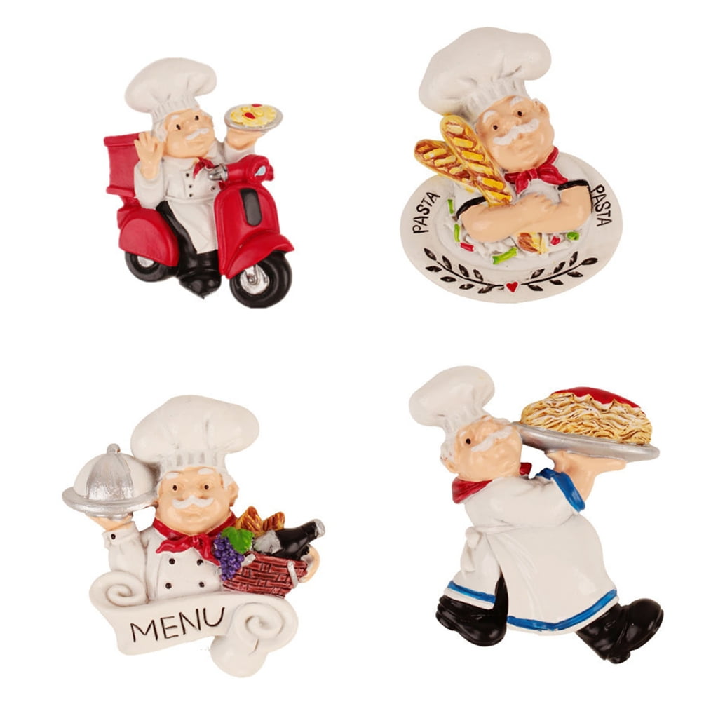Lovely Fat Chef Fridge Magnets, Set of 4pcs Chef Figurine Statue ...