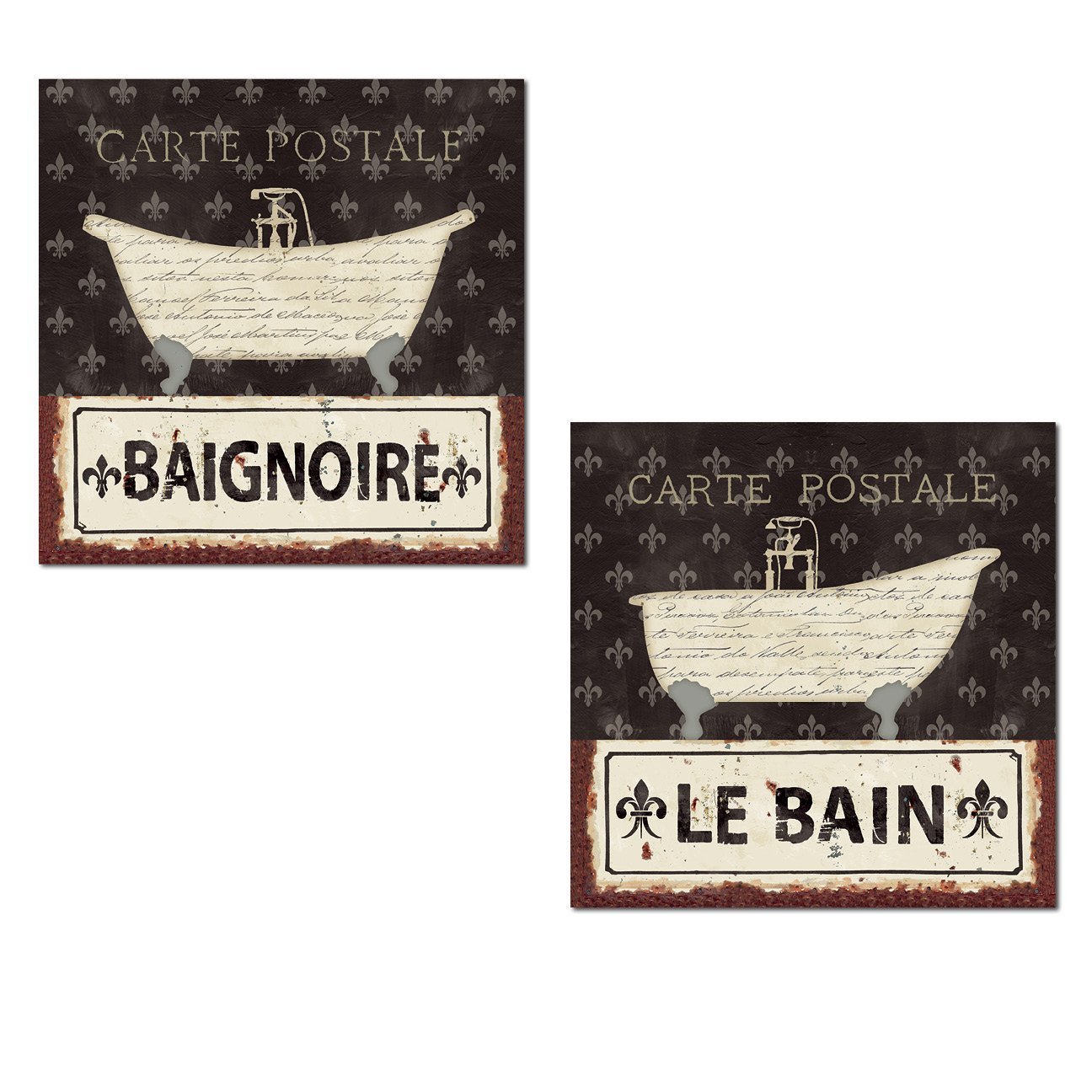 Lovely French Le Bain and Baignoire Typography Fleur De Lis Bath Print ...