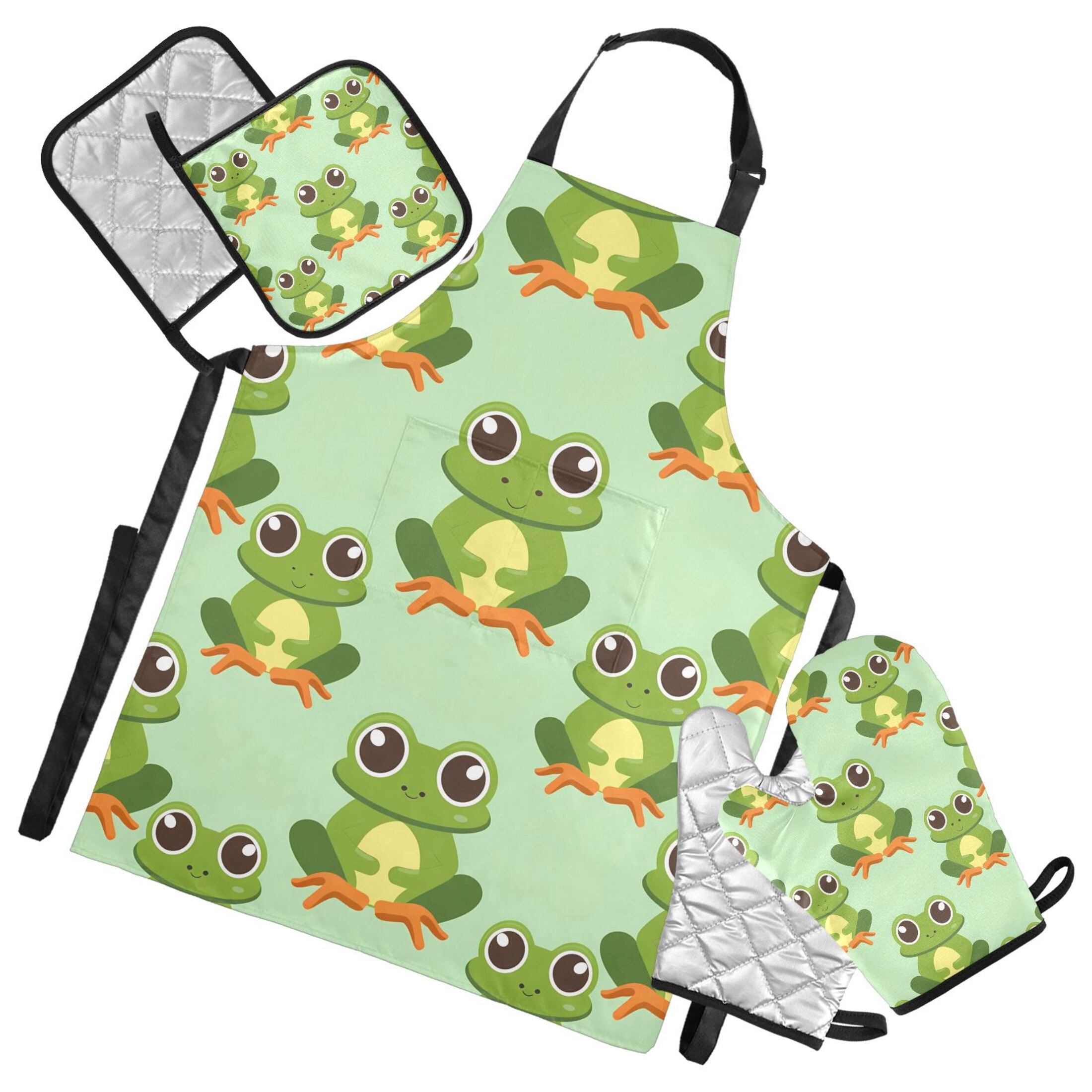 Lovely Frogs 5 Pcs Kitchen Set Heat Resistant Oven Mitts and Non-Slip ...
