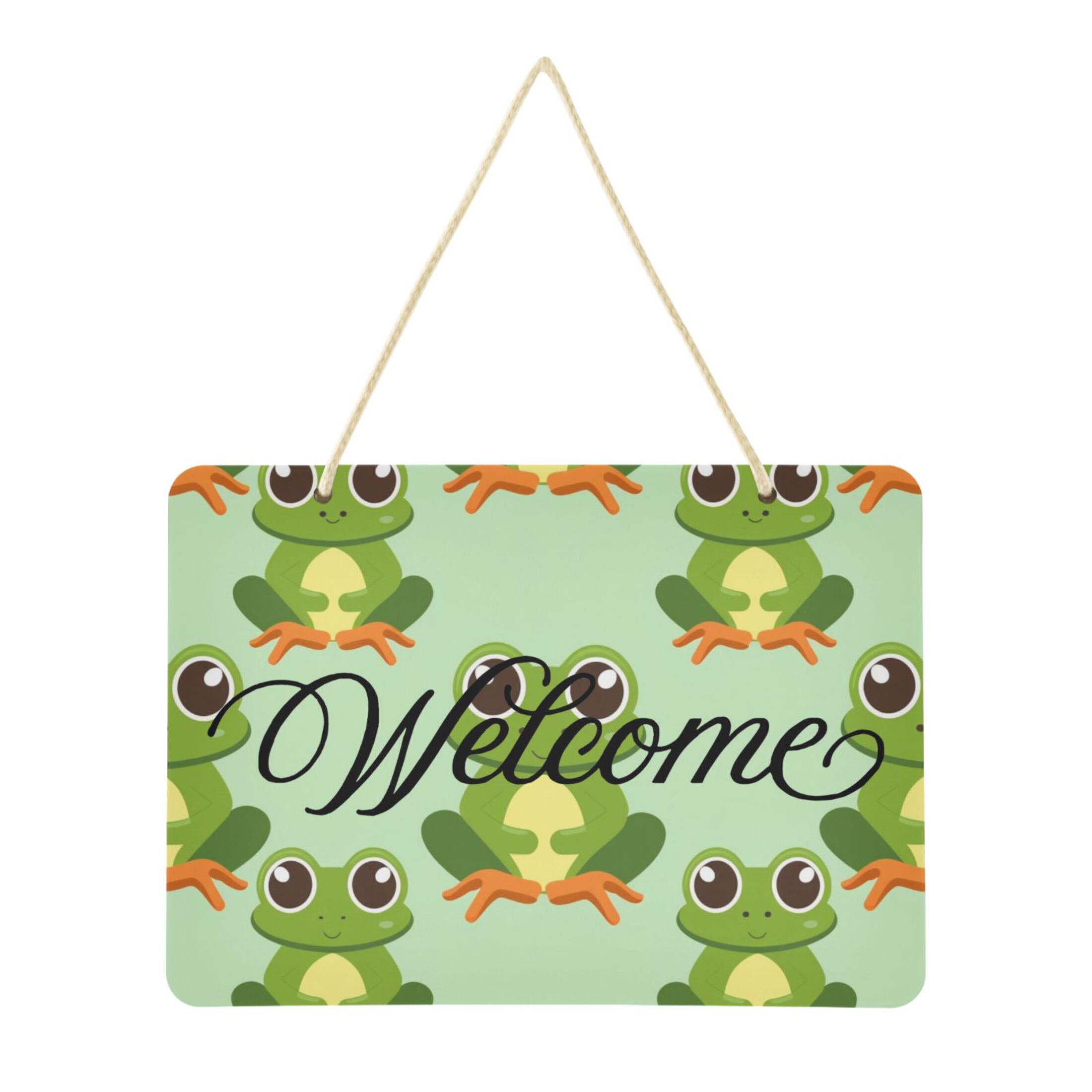 Lovely Frogs Welcome Sign Front Door PVC 14x10 inch Hanger Hello Sign ...
