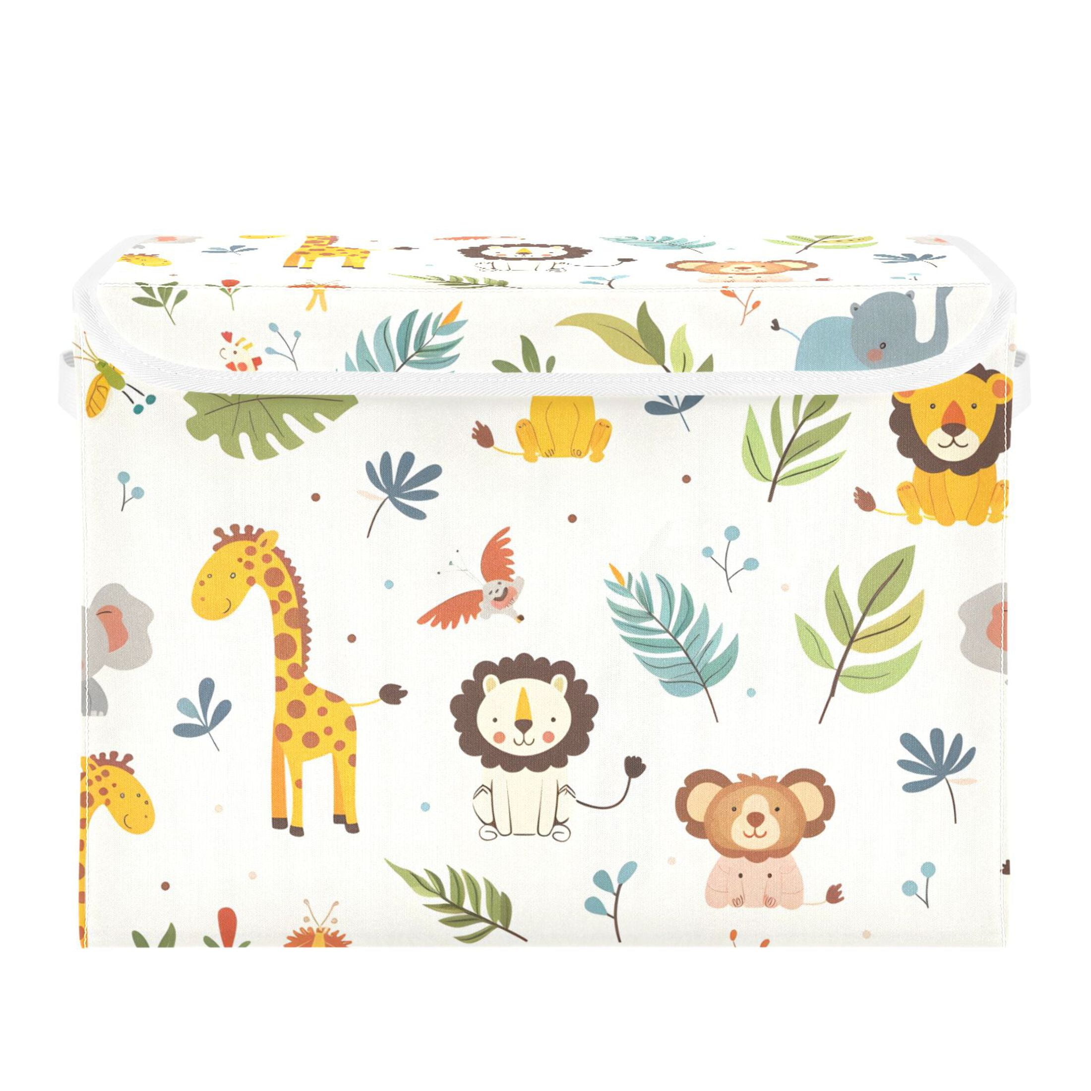 Lovely Giraffes Elephants Lions Leaves Foldable Storage Bin with Lid ...