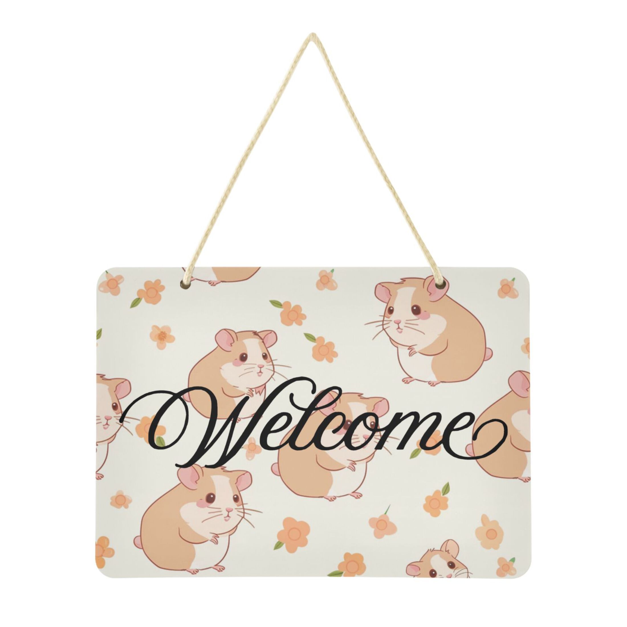 Lovely Hamster and Flowers Welcome Sign Front Door PVC 14x10 inch ...
