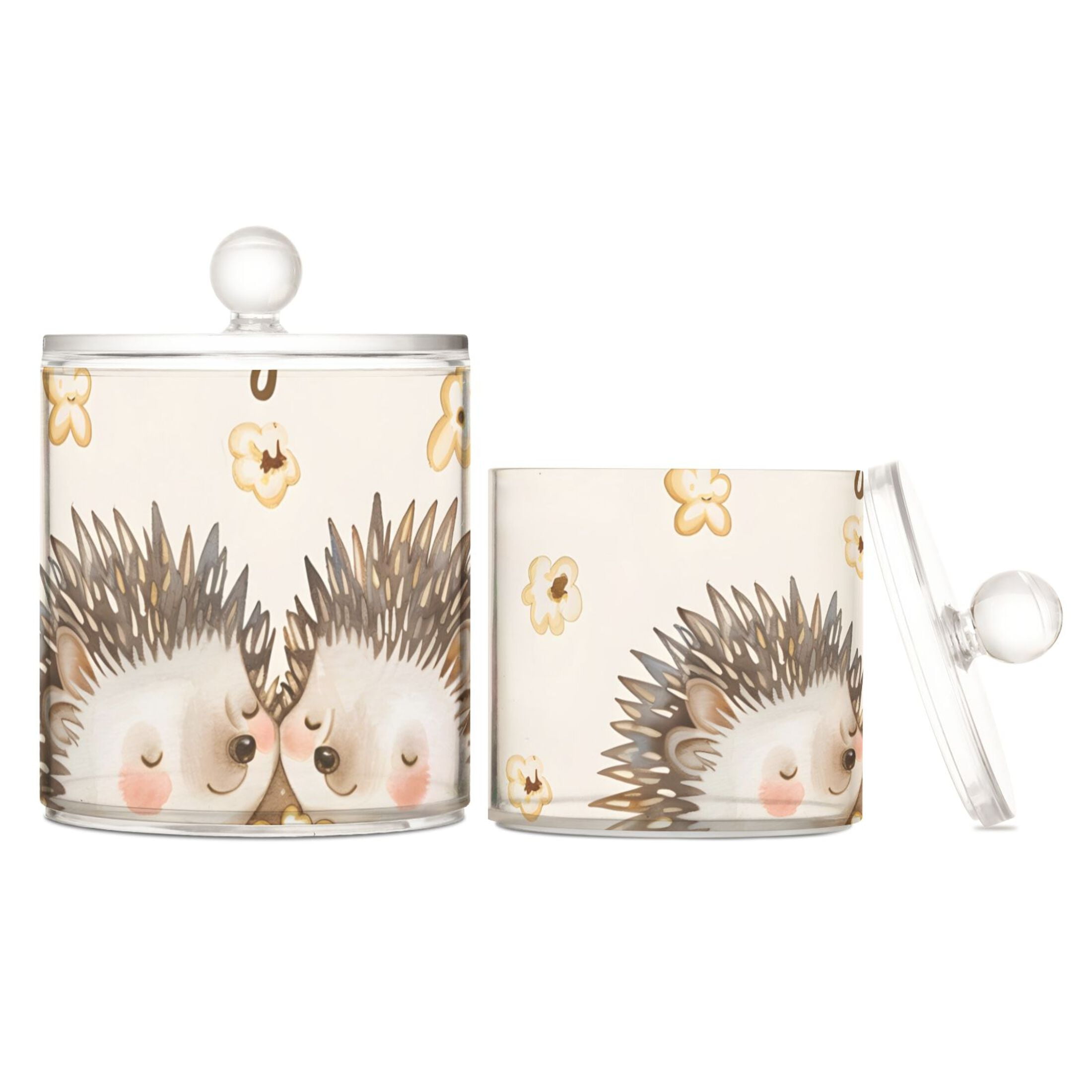 Lovely Hedgehogs on Sofa with Popcorn Translucent Plastic Cans Storage ...