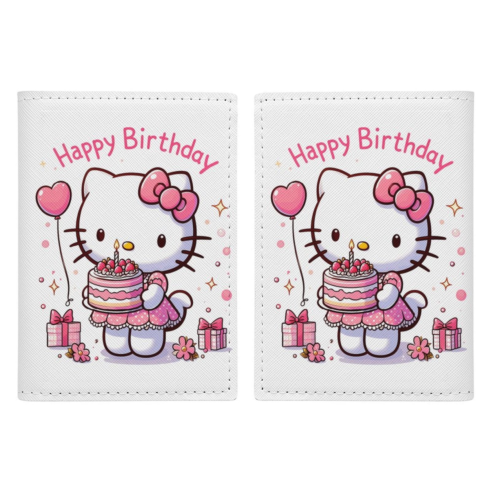 Lovely Hello Kitty Happy Birthday Passport Cover Cartoon Print Girls PU ...