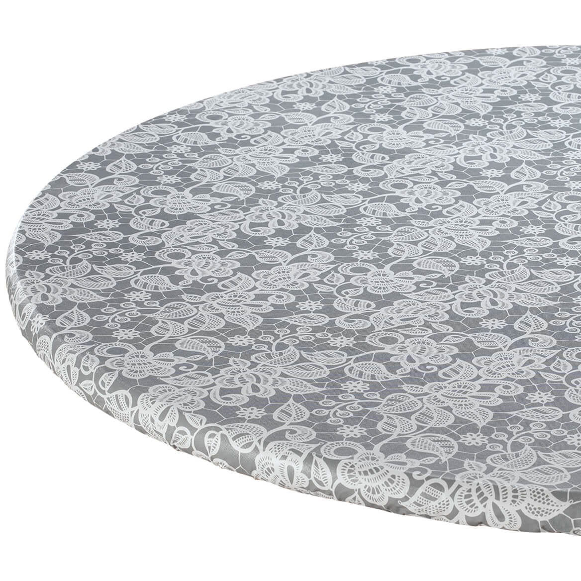 Lovely Lace Elasticized Table Cover, Gray, 45" - 56" dia. Round ...