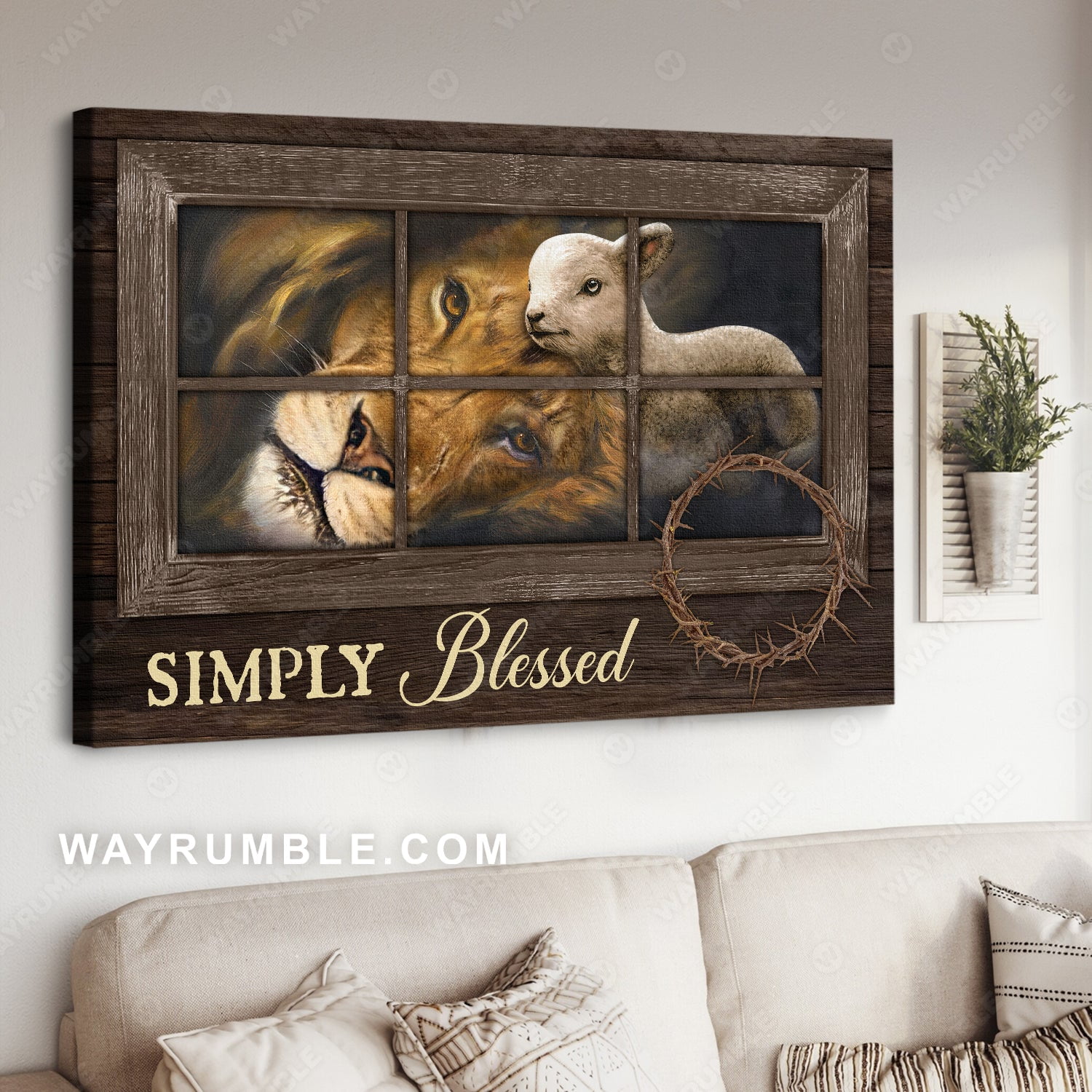 Lovely Lamb, Watercolor Style Style Lion Of Judah, Unique Crown Of Thorn, Simply Blessed - Jesus ...