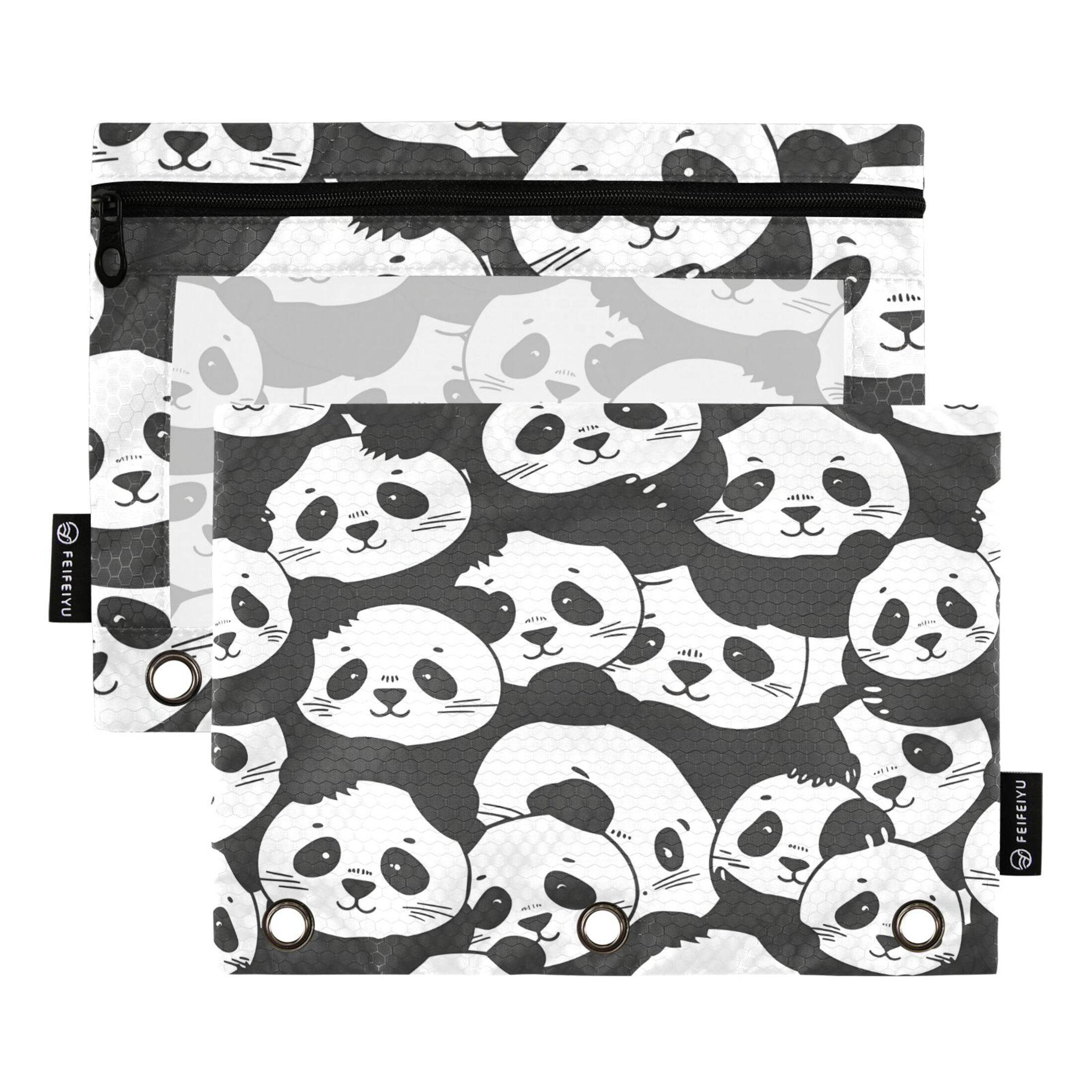 Lovely Little Panda Face 2 Pack Pencil Pouch for 3 Ring Binder Smooth ...