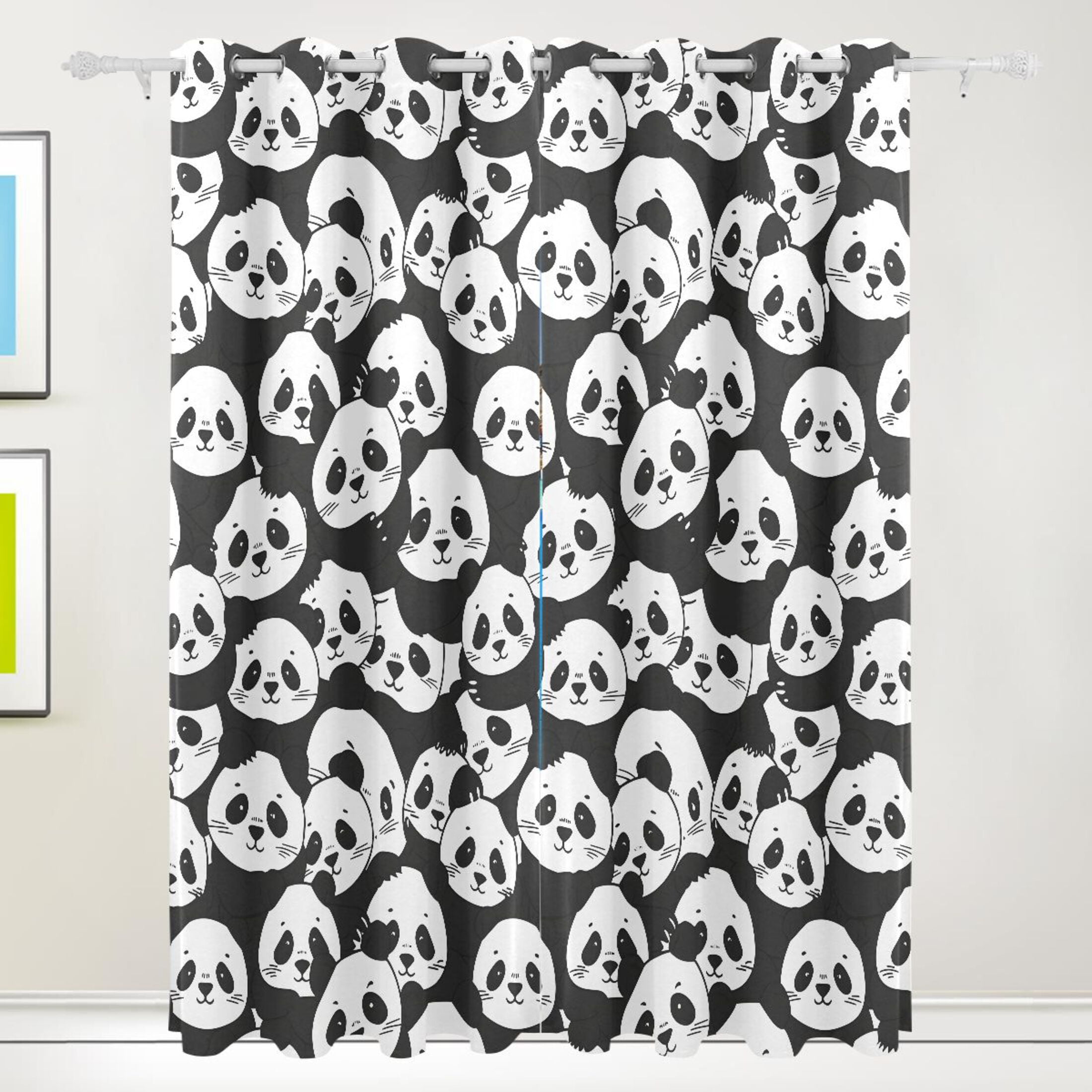 Lovely Little Panda Face Blackout Curtains 2 Panels Set Grommet Drapes ...