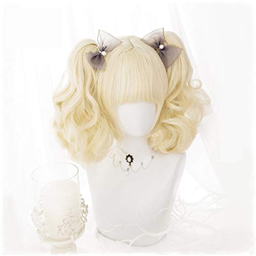 Lovely Lolita Cosplay Wigs High-temperature Fiber Synthetic Hair Yellow Short Hair With Curly ...