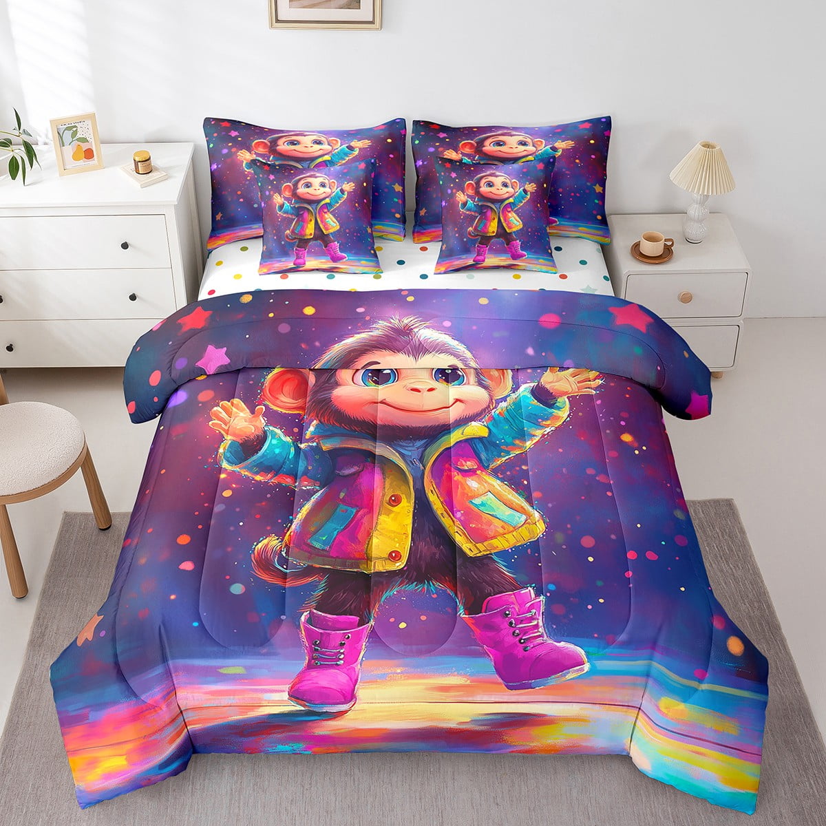 Lovely Monkey Bedding Set,Geometry Star Dots Print Twin Comforter Set ...
