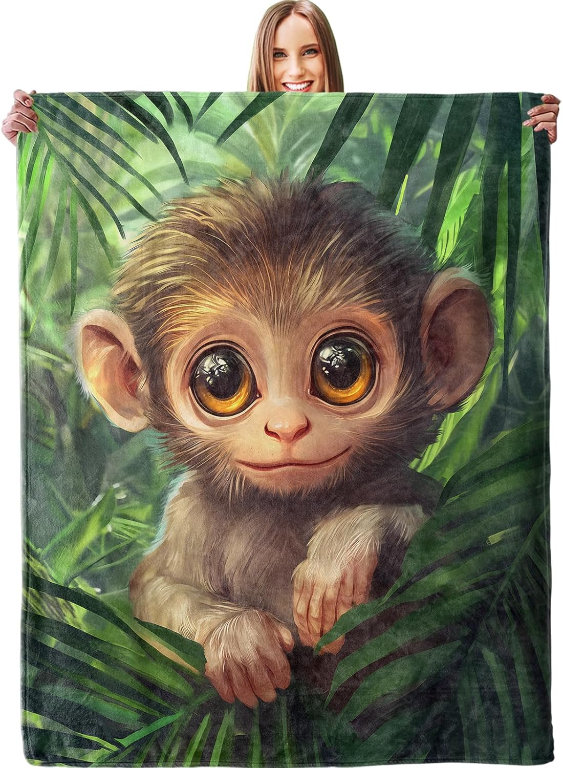 Lovely Monkey Theme Flannel Blanket - Ultra Soft, Cozy, Lightweight ...