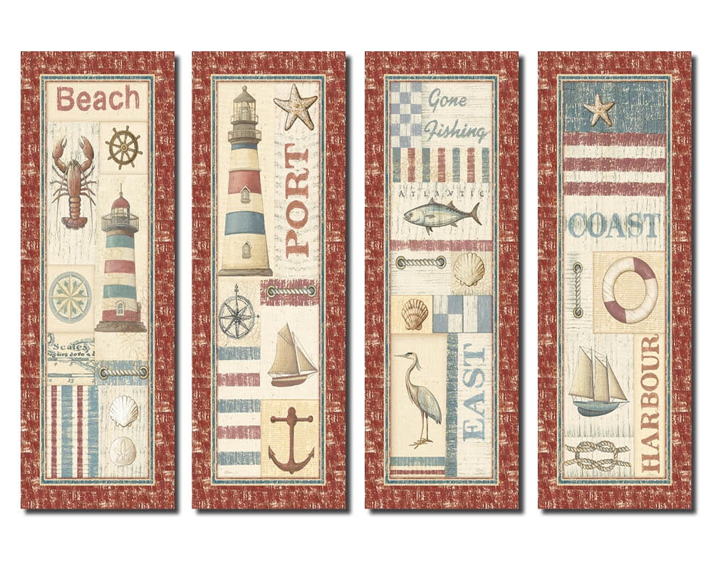 Lovely Nautical Coastal Collage Decor Panels; Coast, Port, Beach, Gone ...