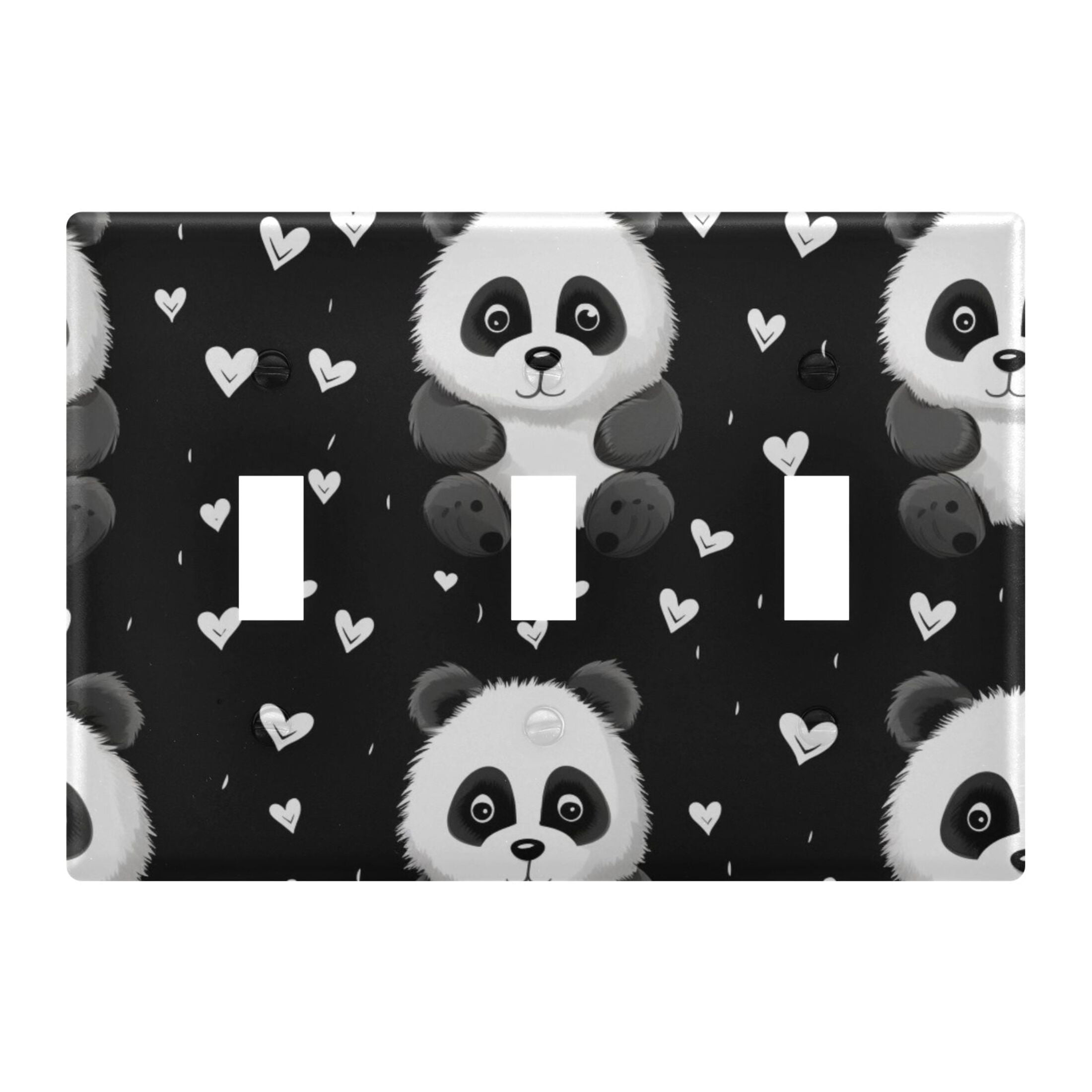 Lovely Pandas and Heart Light Switch Plate Covers 3 Gang Wall Plate ...