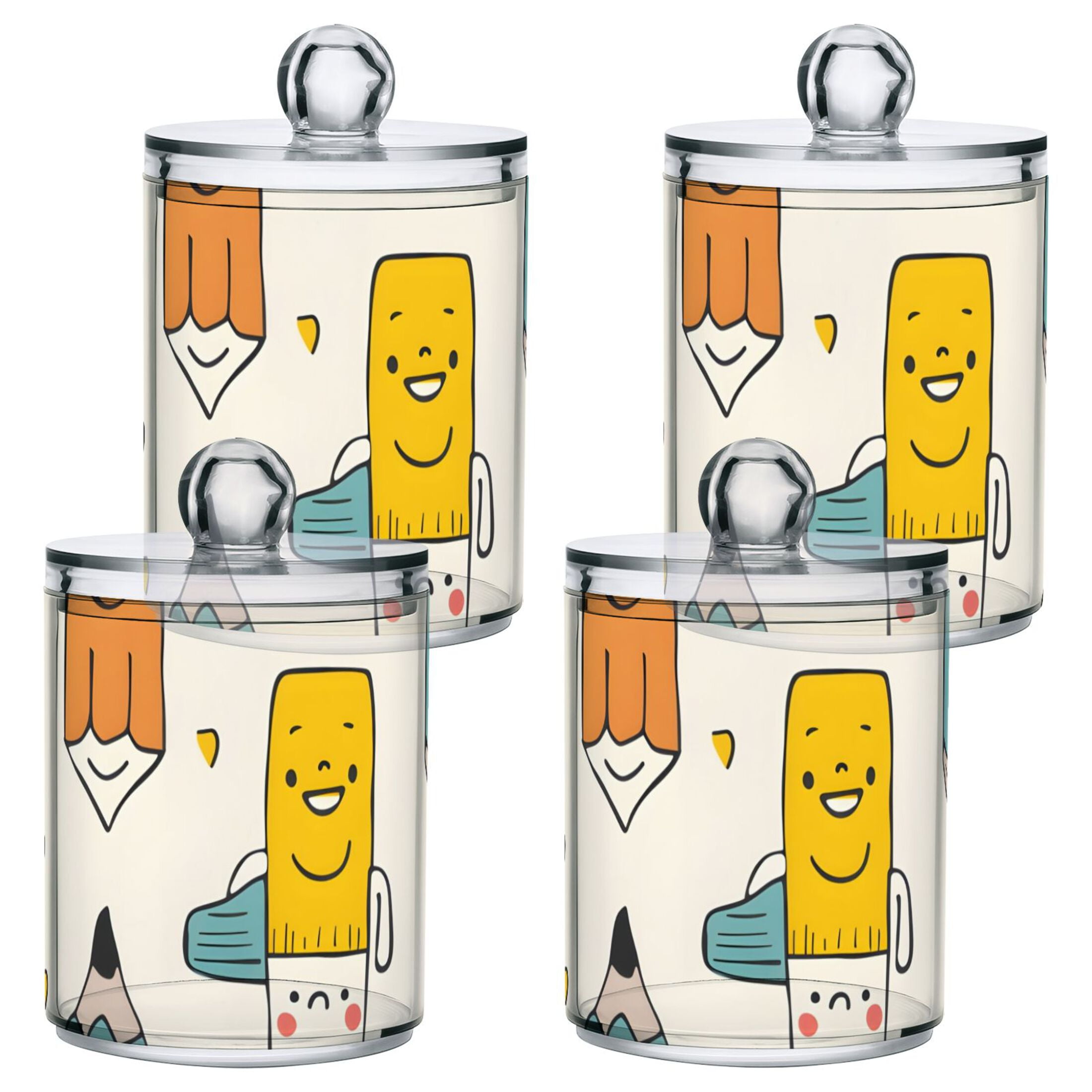 Lovely Pencils Hand Painted Translucent Plastic Cans Storage Canisters ...