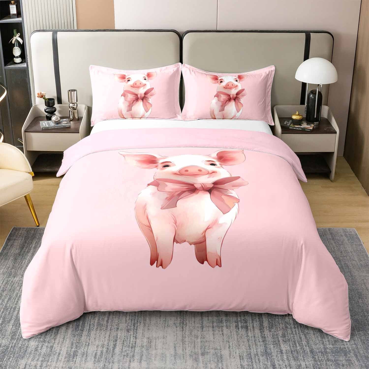Lovely Pig Duvet Cover King,Cartoon Farmhouse Pink Pig Comforter Cover ...