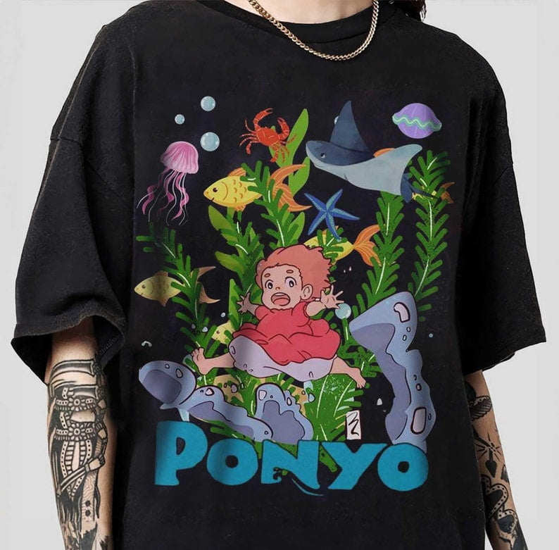 Lovely Ponyo With Oceans Art Shirt, Ponyo T-Shirt, Ponyo Sweatshirt ...