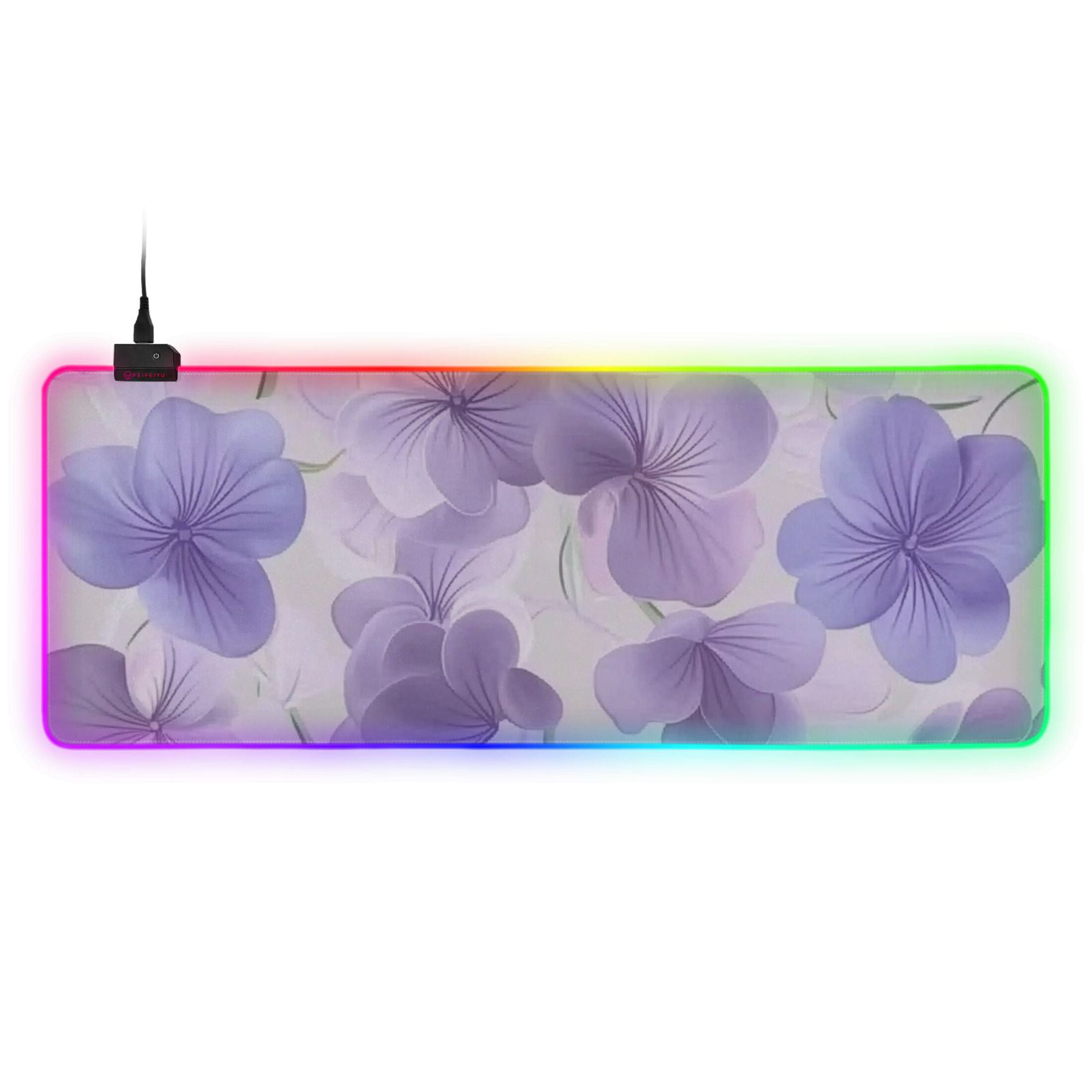 Lovely Purple Flowers RGB Gaming Mouse Pad Large Keyboard Mat Rubber ...