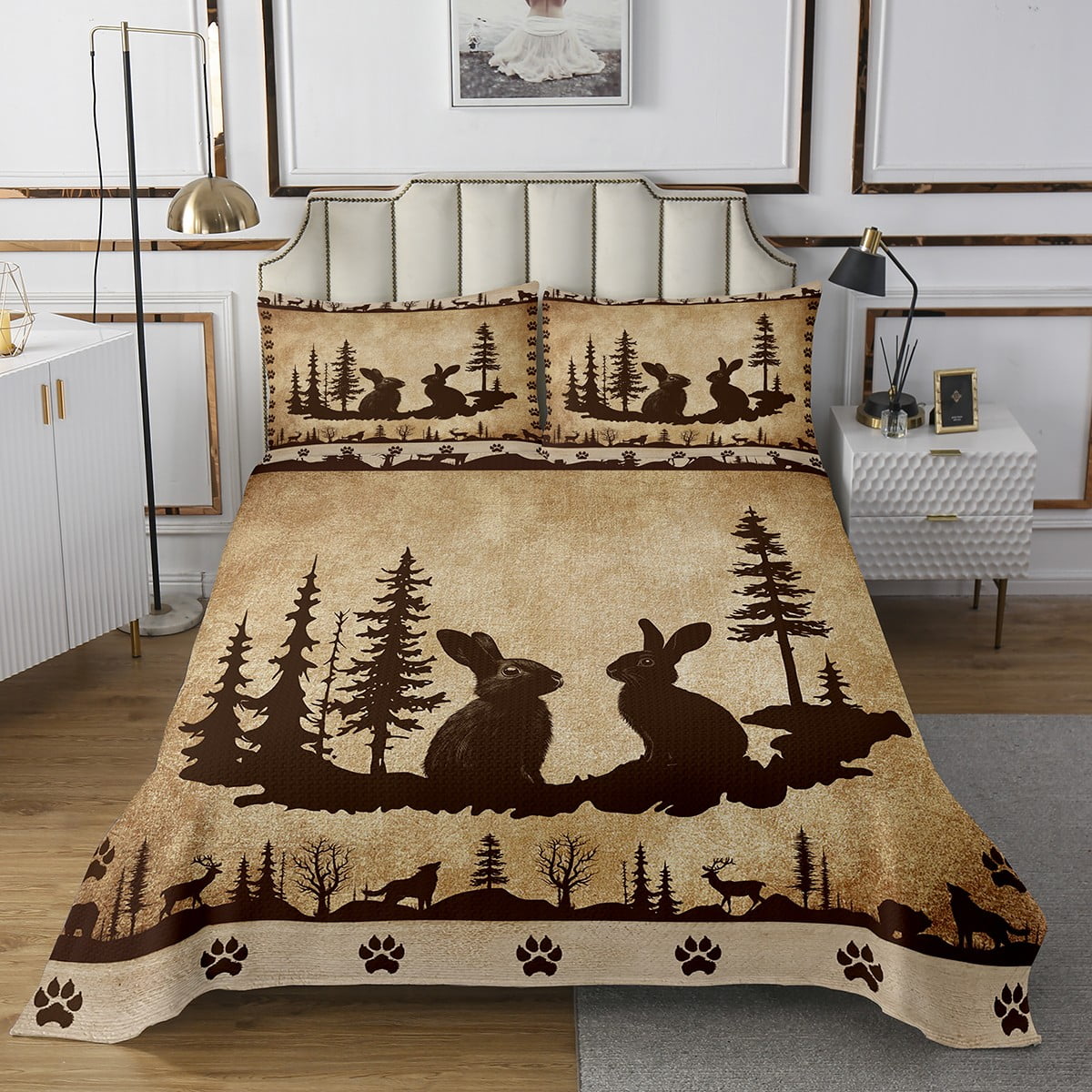 Lovely Rabbit Bedding Set Queen,Rustic Cabin Bedspread Set for Kids ...