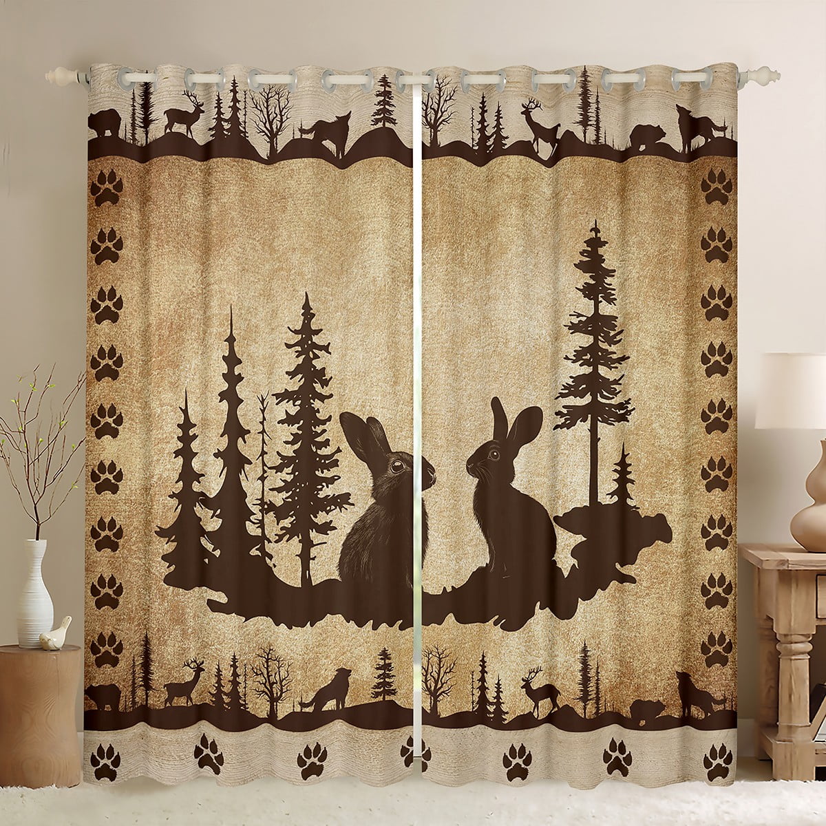 Lovely Rabbit Darkening Curtains 2 Panels,(42Wx63L),Rustic Cabin ...