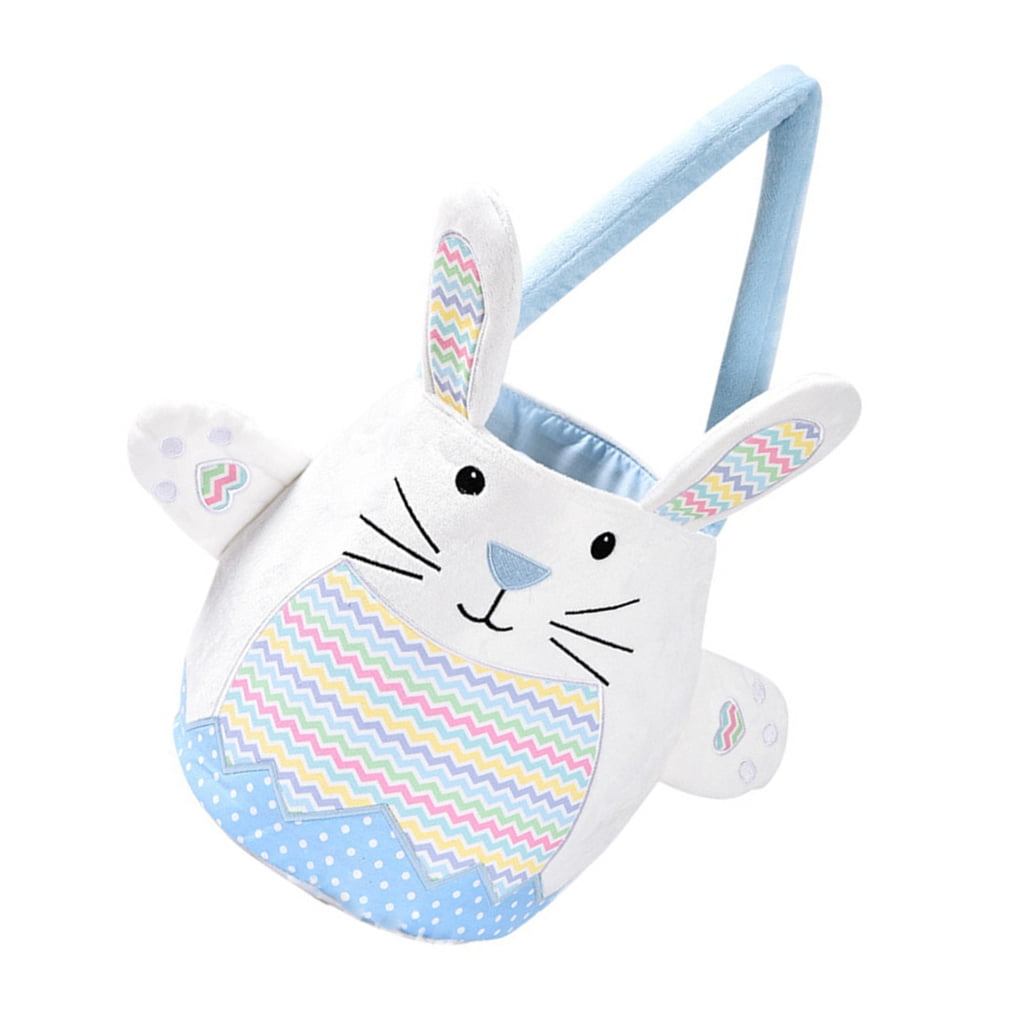 Lovely Rabbit Fabric Basket Plush Striped Rabbit Easters Basket With ...