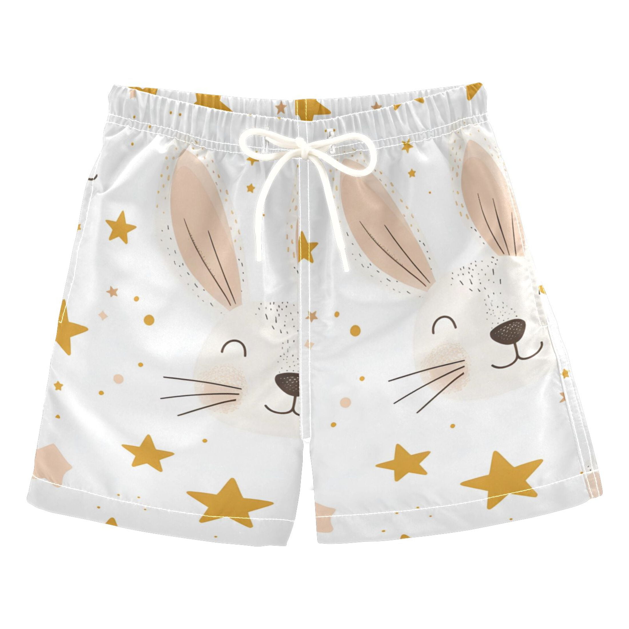Lovely Rabbit Faces and Yellow Stars Boys' Swim Trunks Board Shorts ...