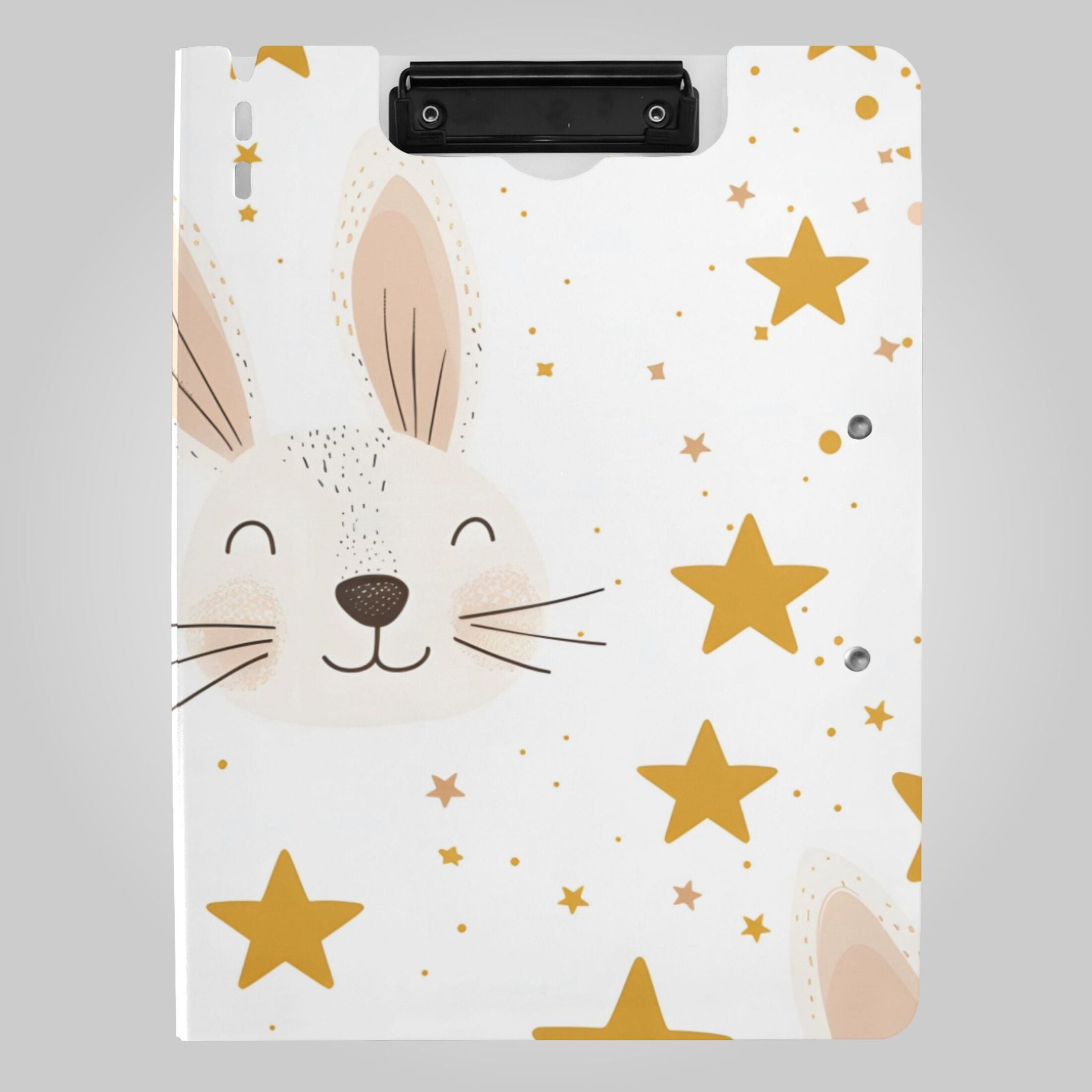 Lovely Rabbit Faces and Yellow Stars Foldable Binder Folder Clipboard ...