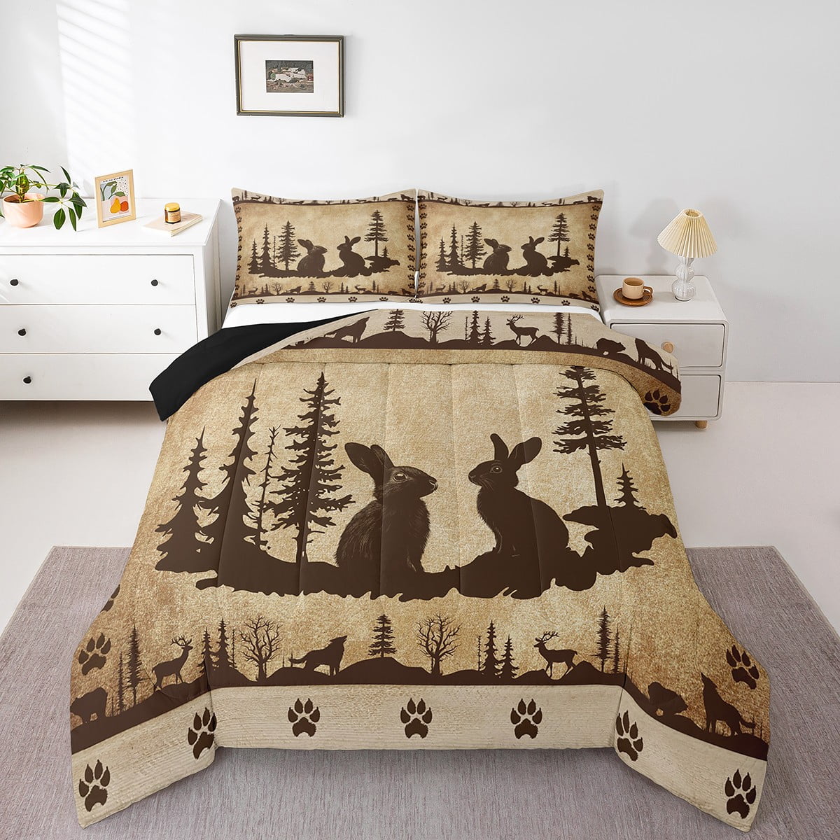 Lovely Rabbit King Bedding Set,Rustic Cabin Comforter Set Teens Child ...