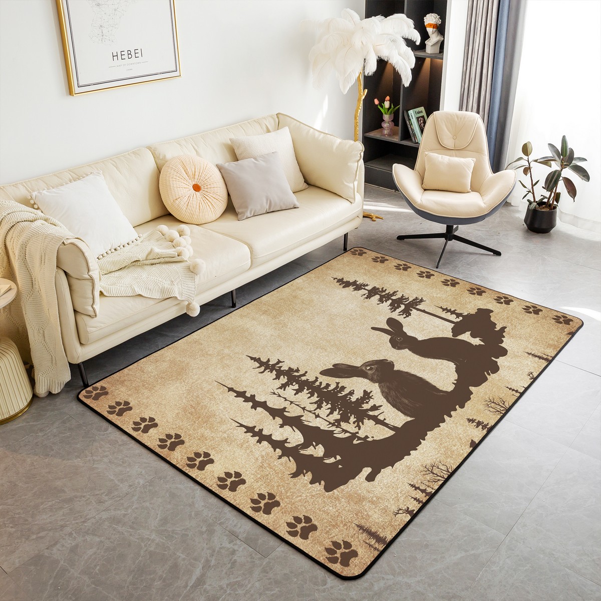 Lovely Rabbit Living Room Rugs 4'11"x 6'6",Rustic Cabin Area Rug for ...