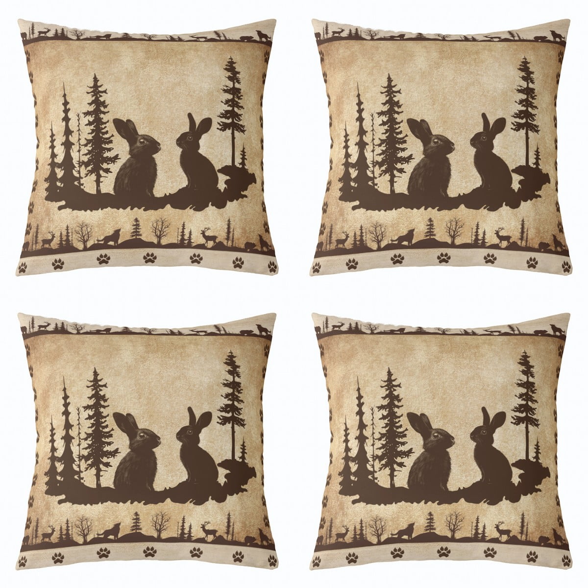 Lovely Rabbit Pillow Covers 20x20 Inch Set of 4,Rustic Cabin Throw ...