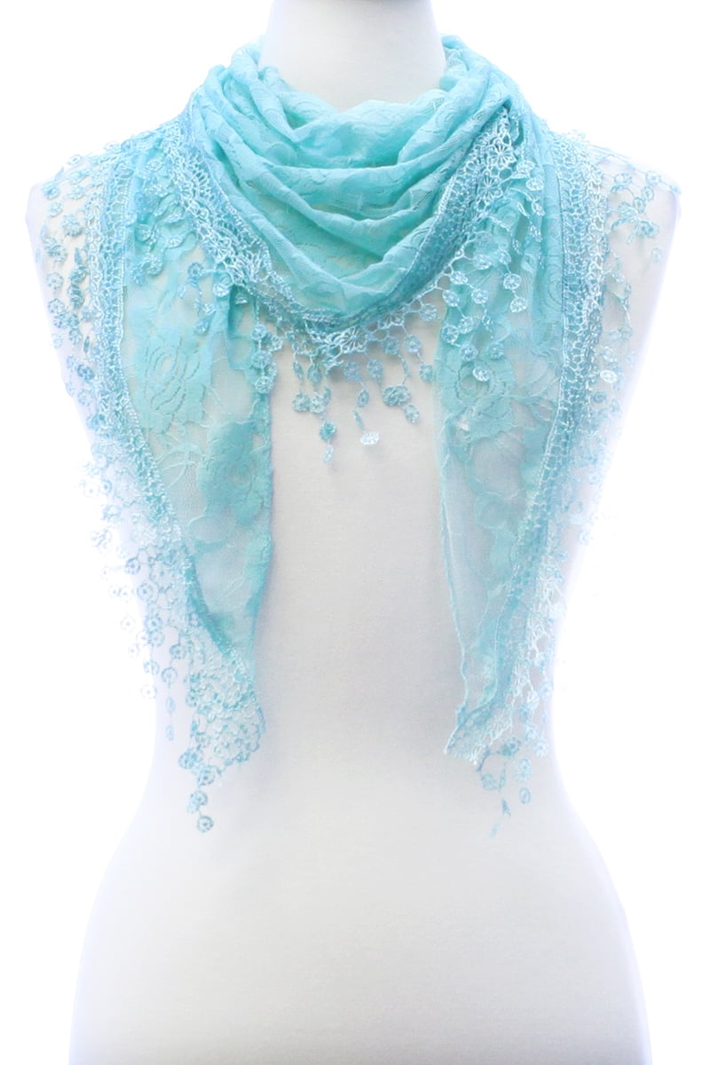 Lovely Rose Lace Triangle Scarf With Delicate Lacy Circle Fringe ...